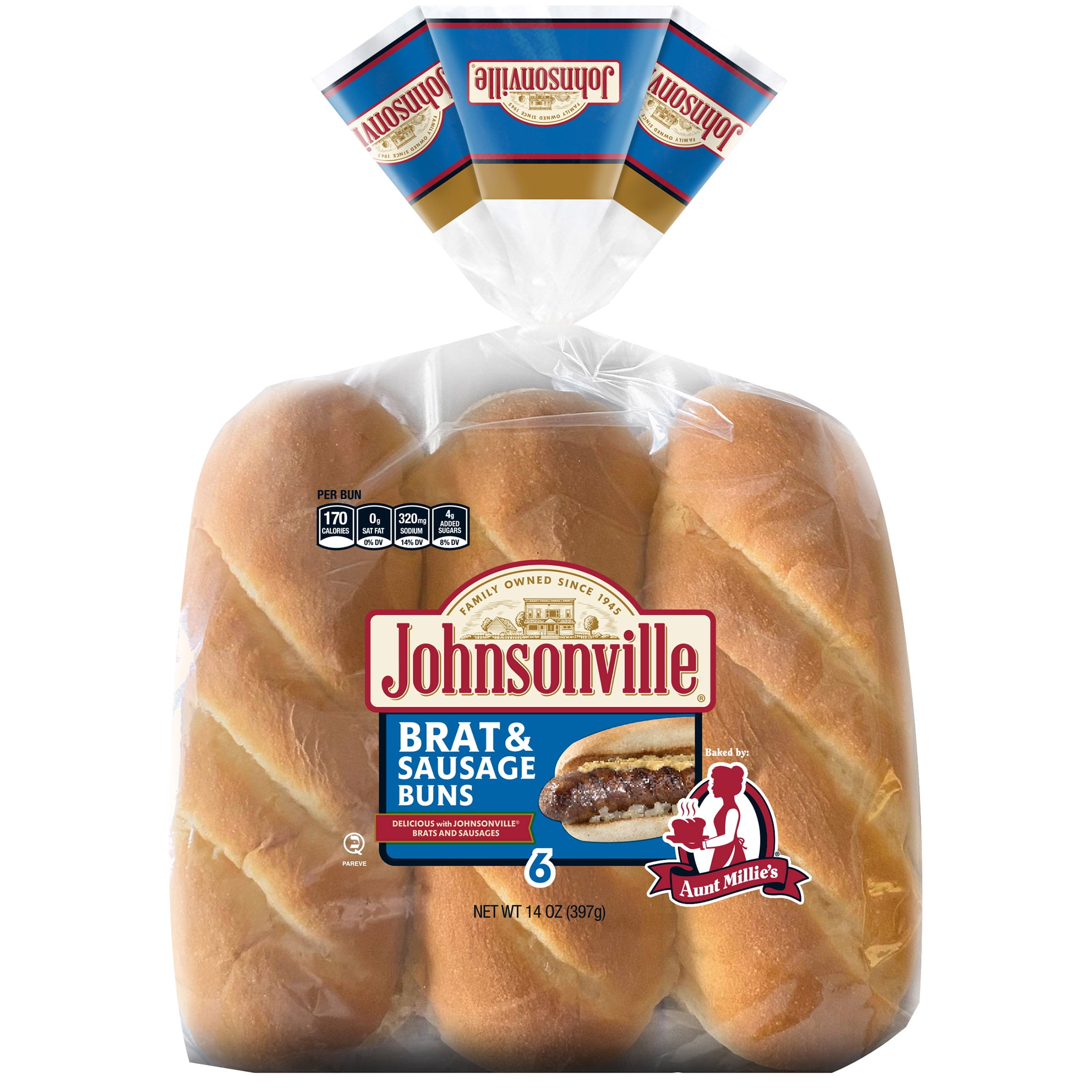 Johnsonville Brat & Sausage Buns, Baked by Aunt Millie's, 6 Count, 17 ...