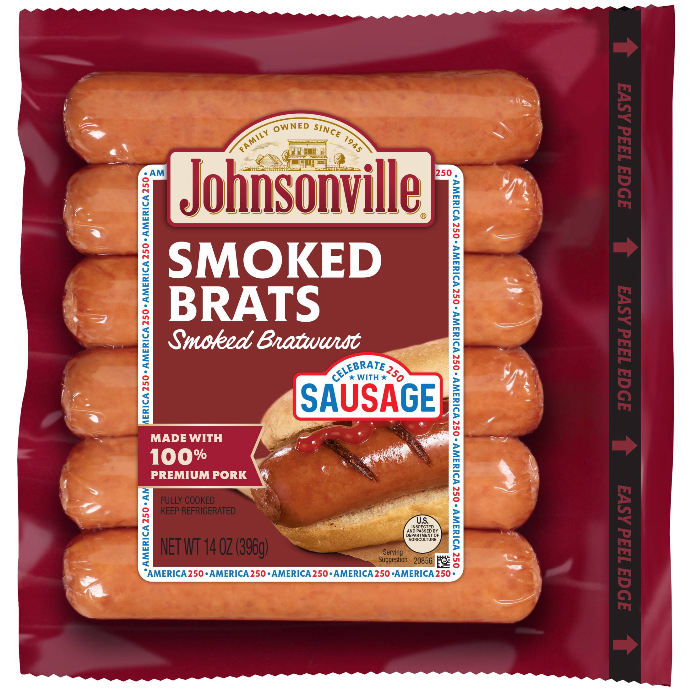 Johnsonville Smoked Bratwurst, 6 Links, 14 oz - Walmart.com