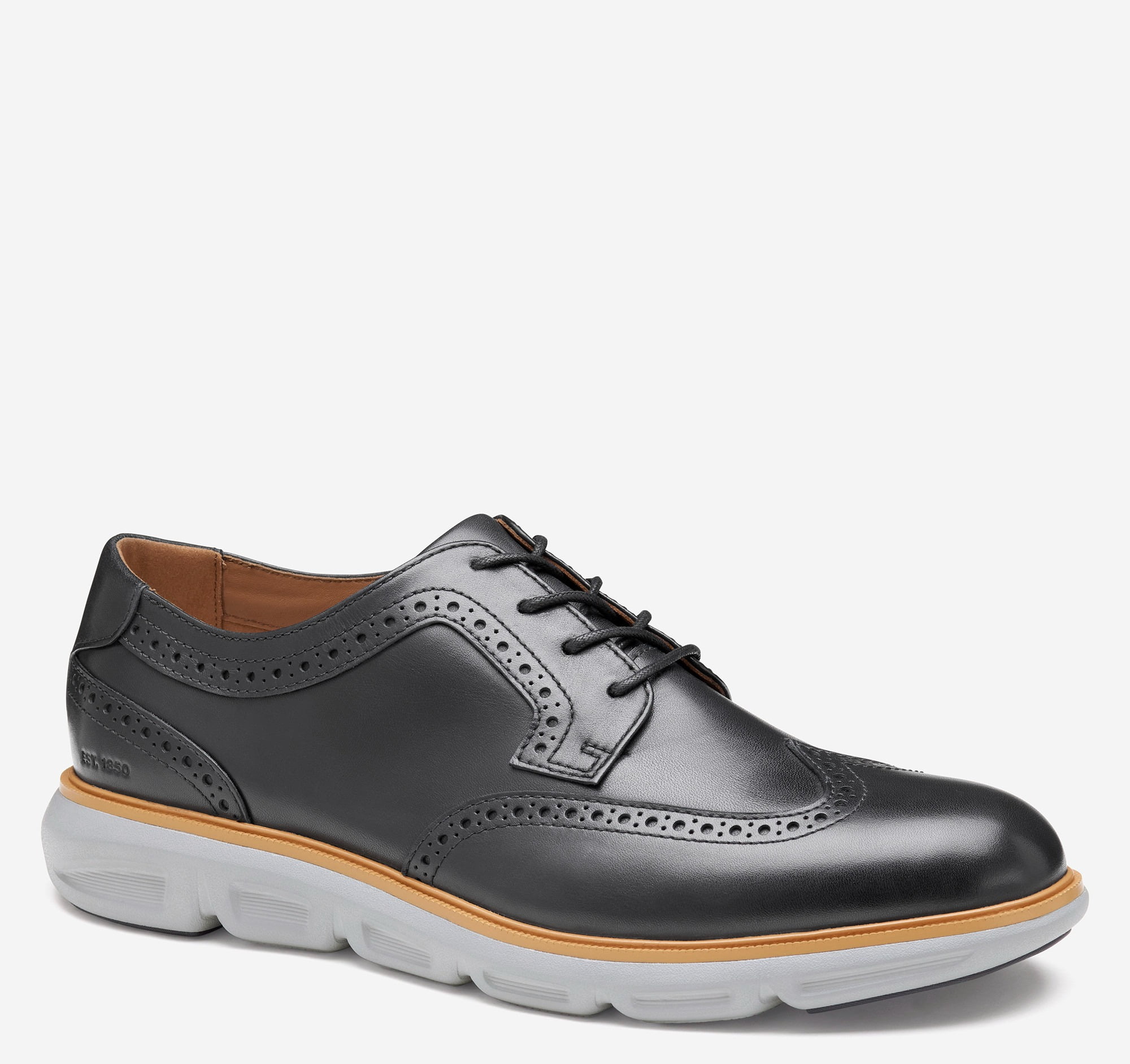 Johnston & Murphy Men's Larkin Wingtip, Color: Black Italian Calfskin ...