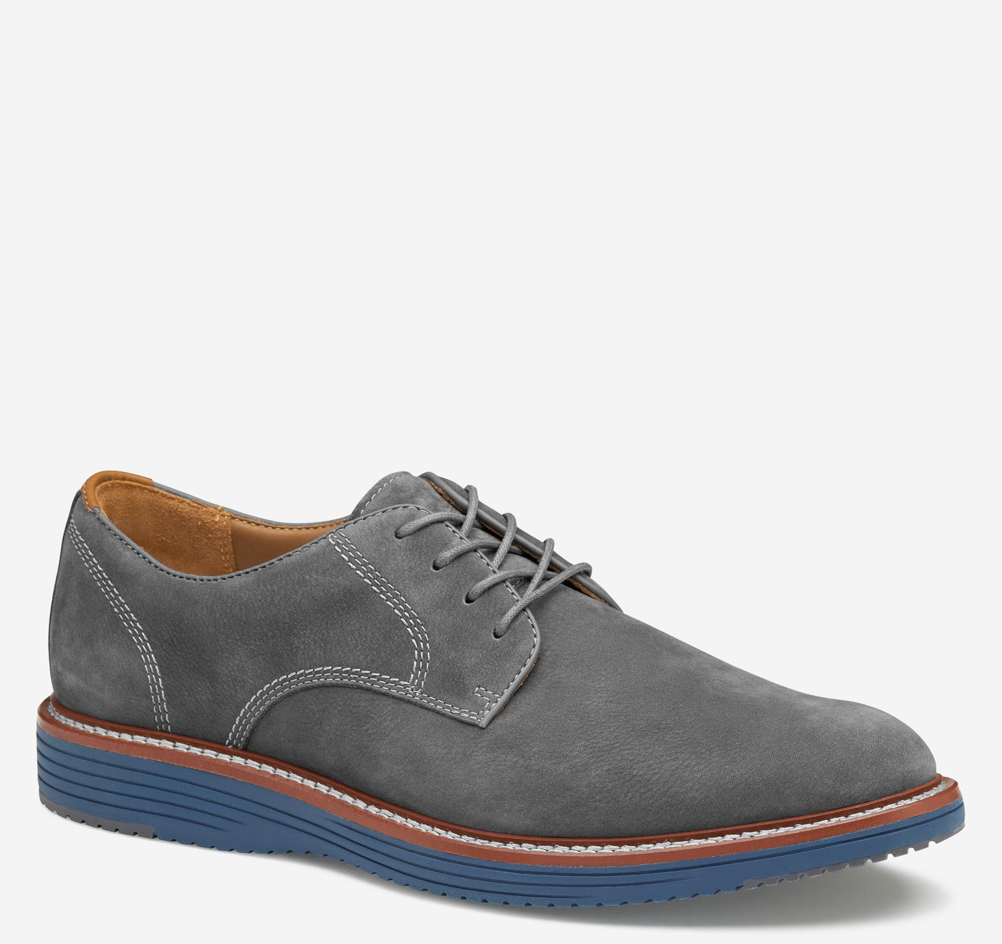 Johnston & Murphy Men's Upton Plain Toe, Color: Gray Nubuck, Shoe Width ...