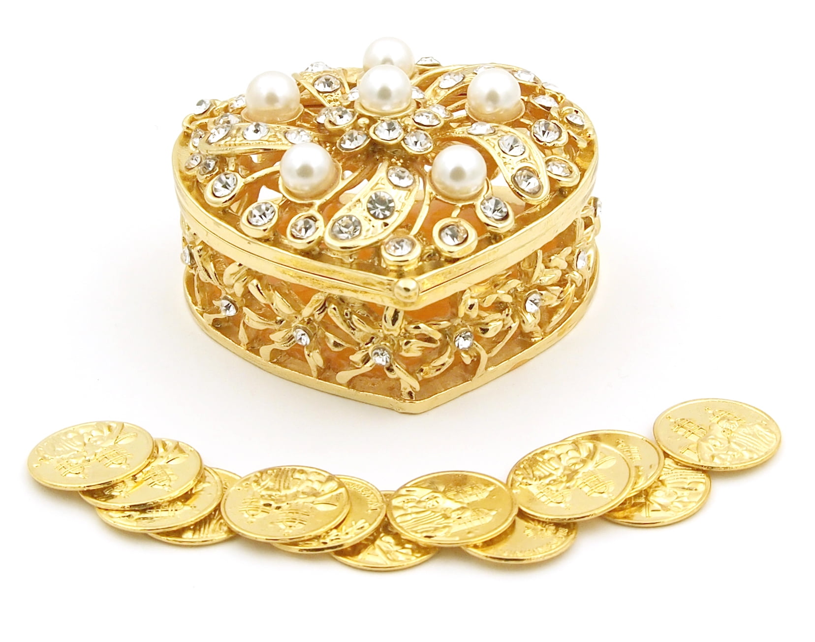 Joice Gift Gold Elegant Pearl Rhinestone Wedding Arras Heart Shape Box ...