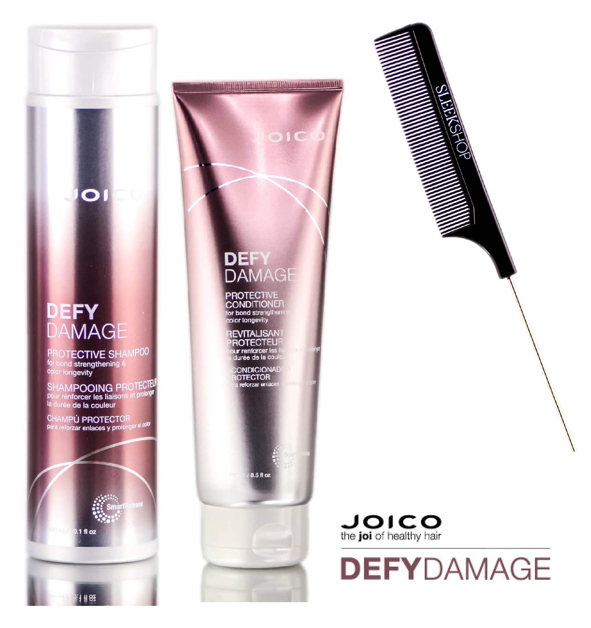 Joico DEFY DAMAGE Protective Shampoo & Conditioner SET (with Sleek Rat ...