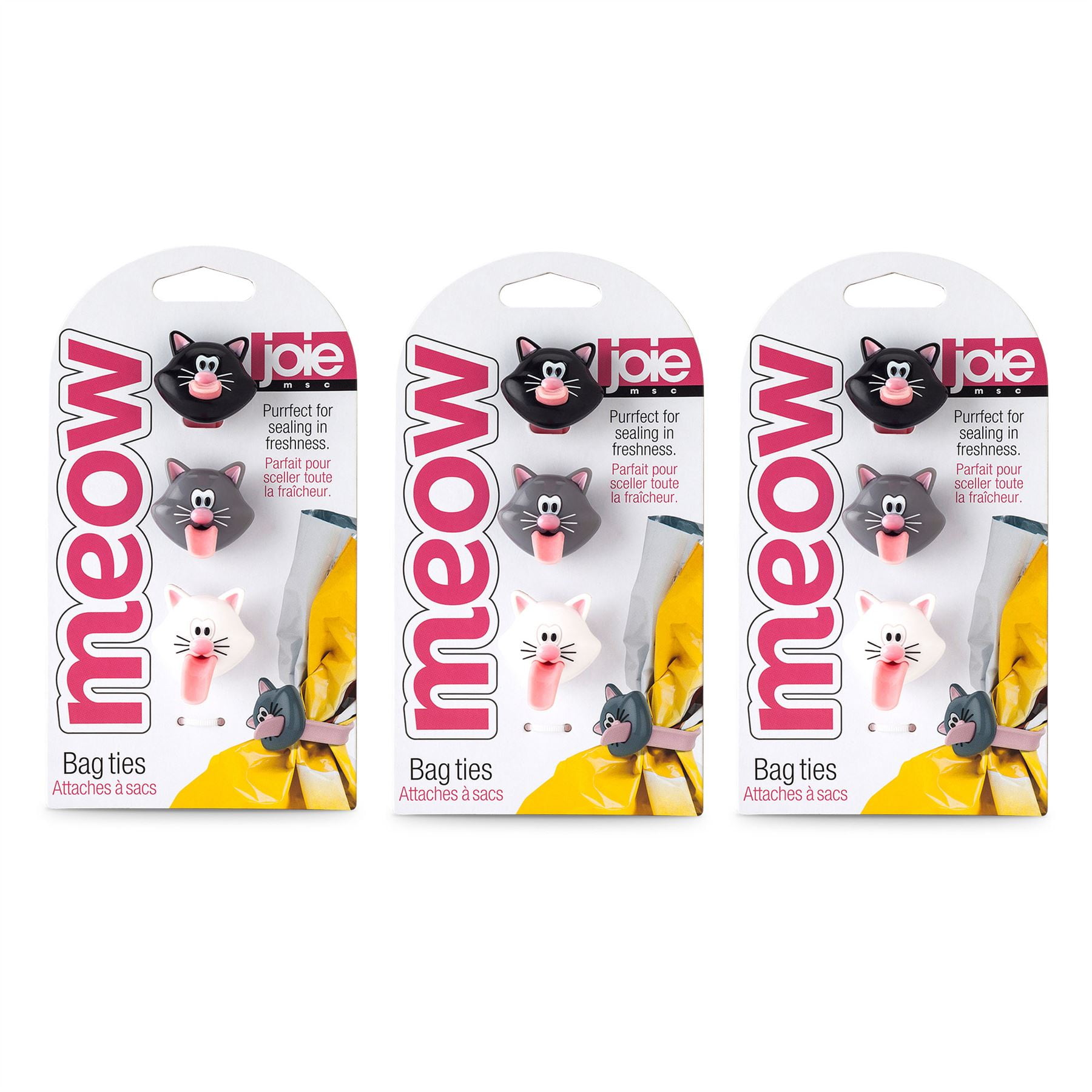 Joie Meow Cat Reusable Bag Ties, Silicone, BPA Free, 3 Sets of 3 ...