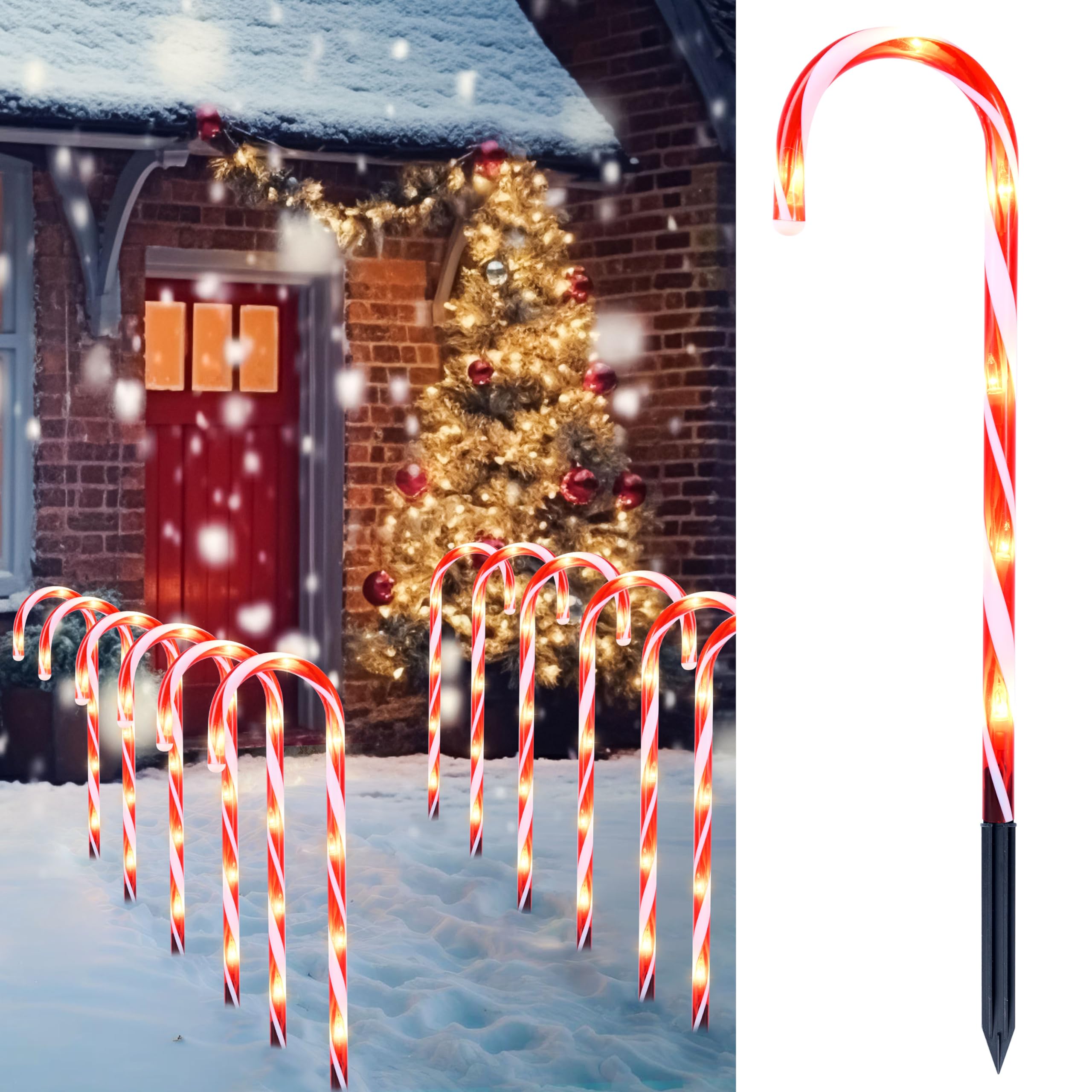 12" Battery Operated LED Lighted Candy Cane Christmas Window Silhouette ...