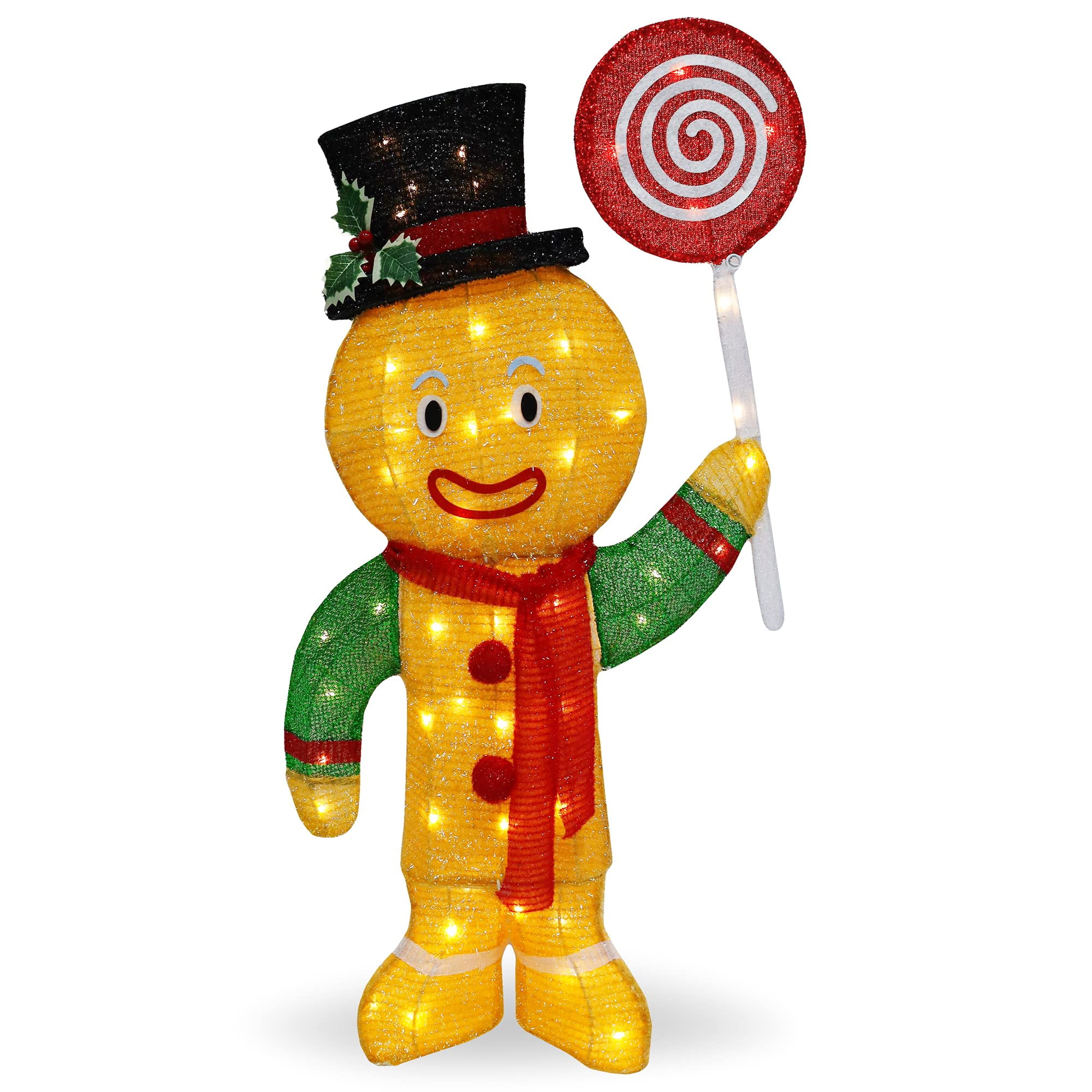 Joiedomi 3ft Tinsel Christmas Gingerbread Man 50 LED Warm White Yard ...
