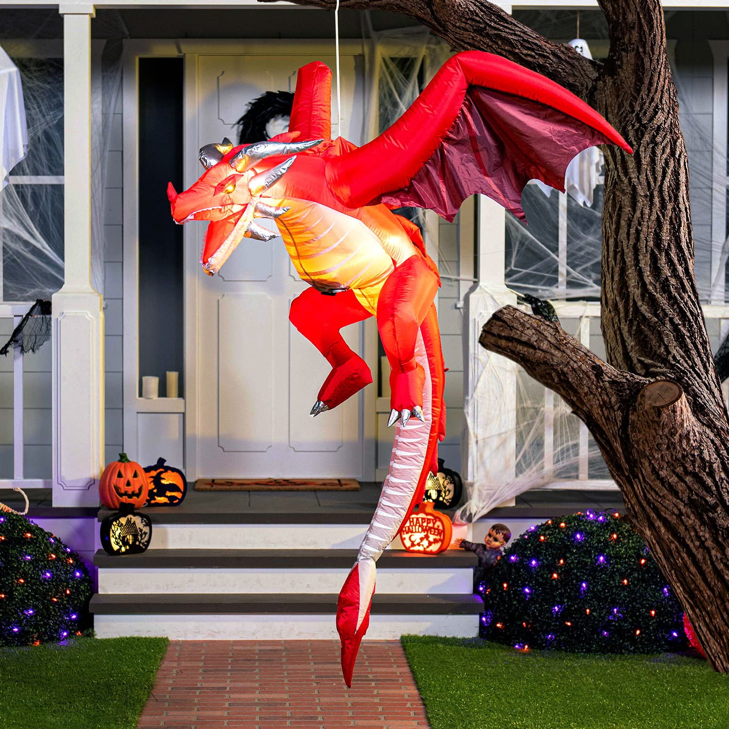 Joiedomi 5 FT Tall Halloween Inflatable Hanging Flying Dragon ...
