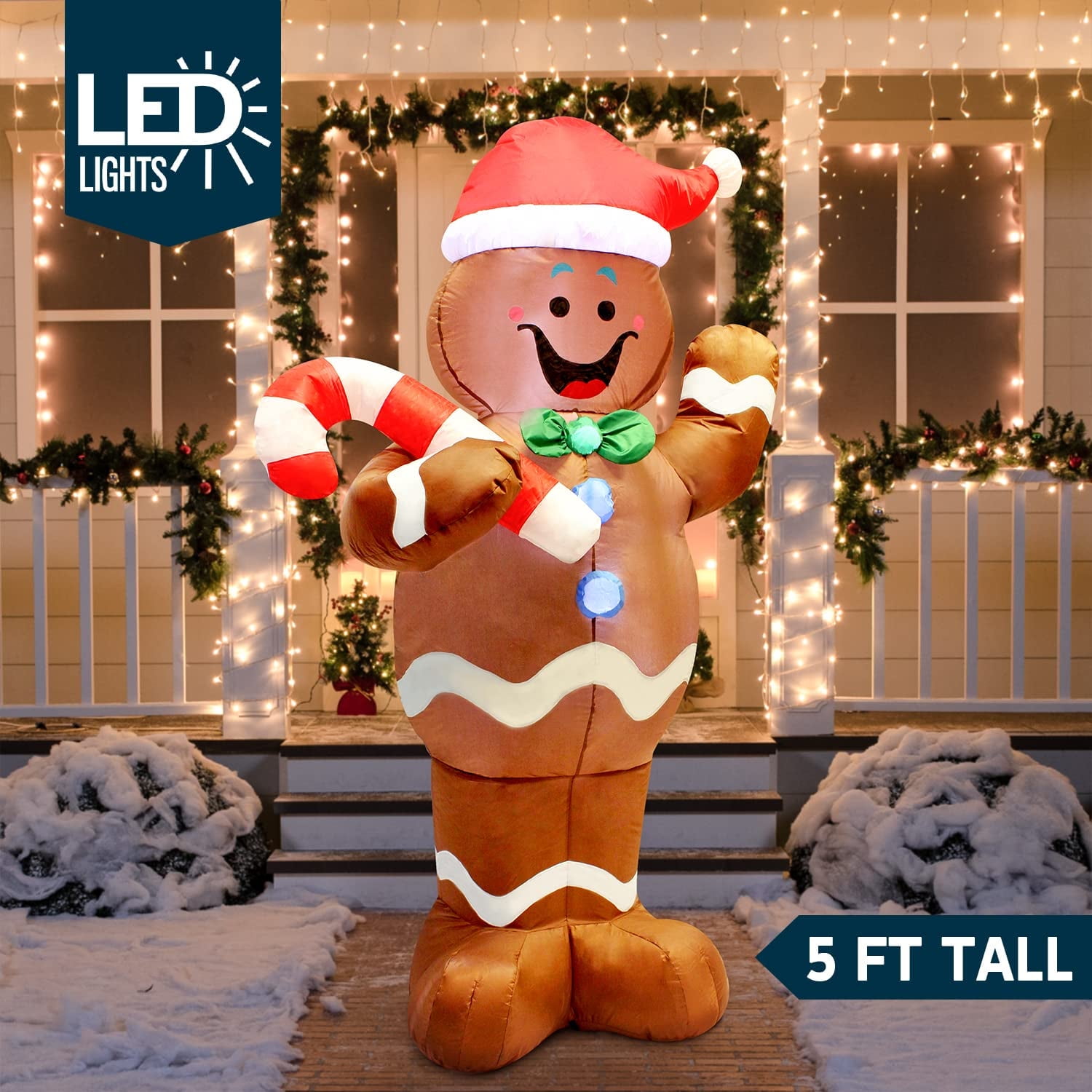 Joiedomi 5ft Festive LED Gingerbread Man, Holiday Inflatable Decor for ...