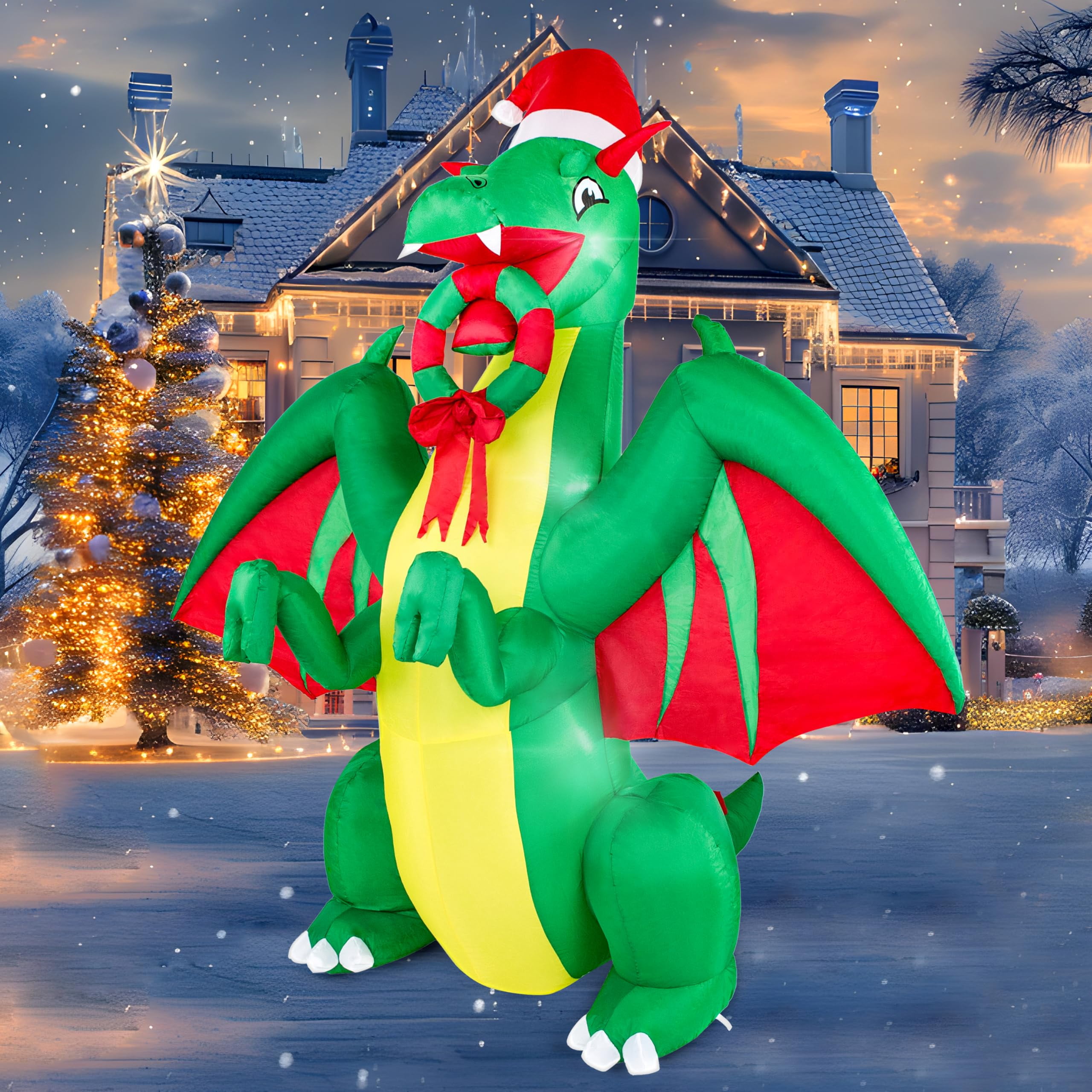 Joiedomi 8 FT Christmas Dragon Inflatable, Realistic Christmas Green ...