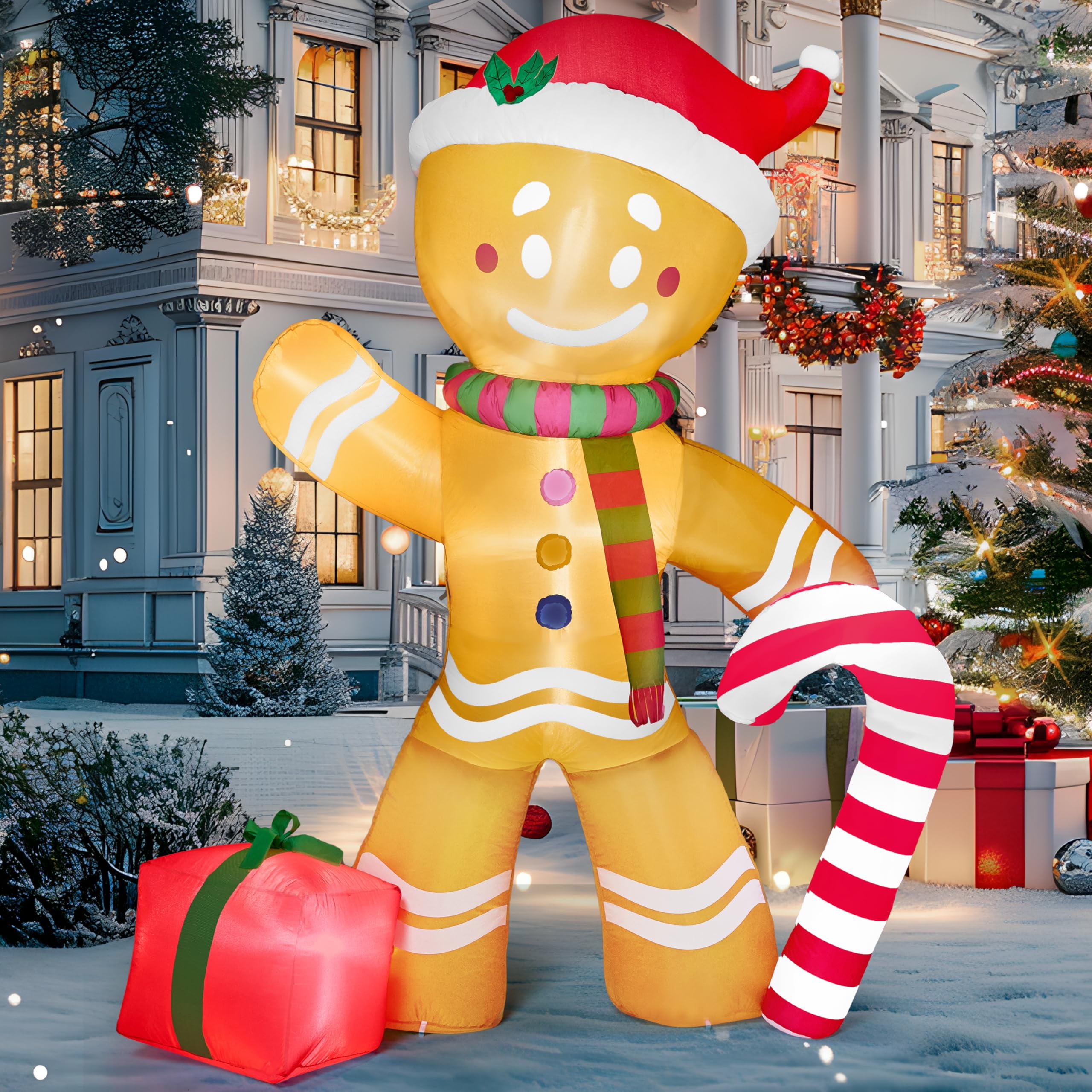 Joiedomi 8 FT Christmas Inflatable Gingerbread Man with Candy Cane ...