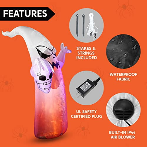 Joiedomi 8 FT Halloween Inflatable Ghost Holding Skull with Build-in LEDs, Blow Up Inflatable ...