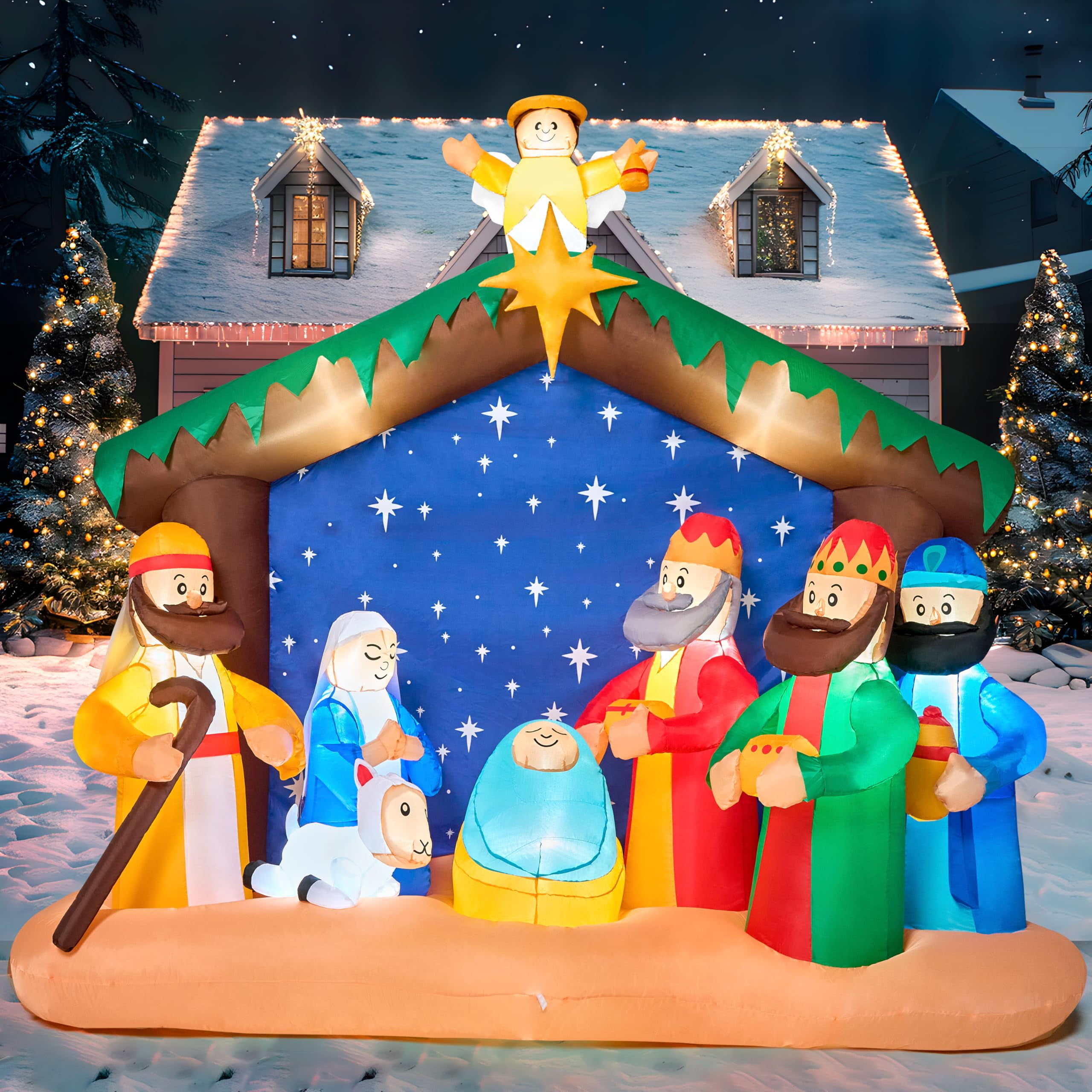 Joiedomi 8 FT Long Christmas Inflatables Nativity Scene, Christmas Blow ...