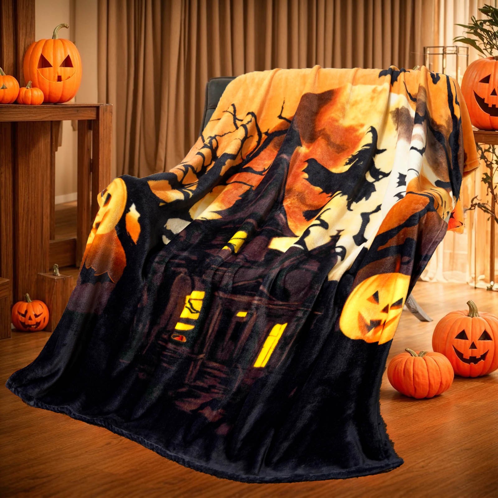 Joiedomi Halloween Themed Throw Blanket with Witches Pumpkins Bats ...
