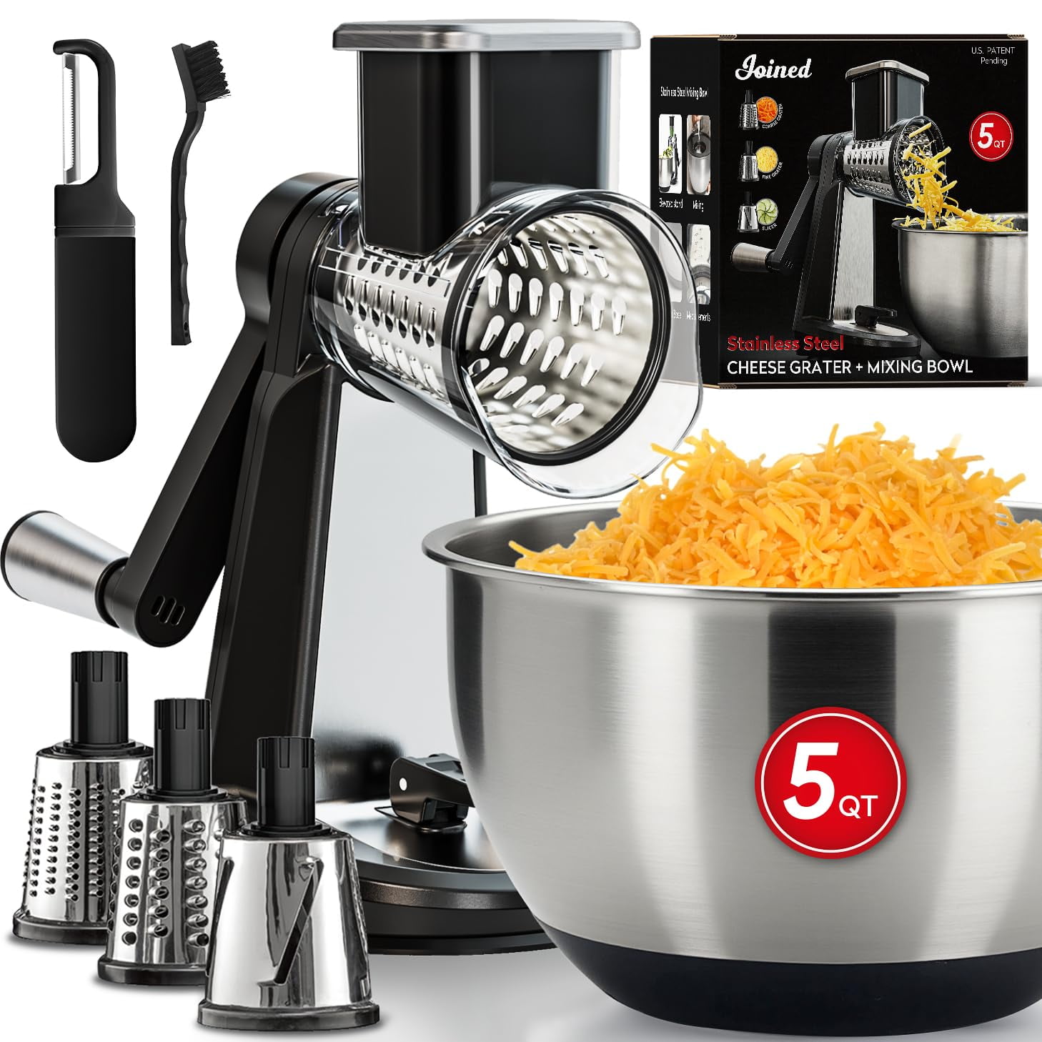 Joined Stainless Steel Rotary Cheese Grater with Elevated Stand and 5 ...