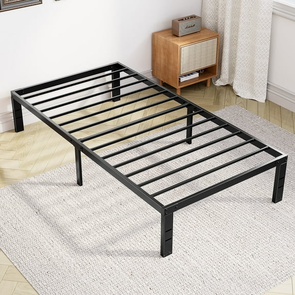 10 Inch White Full Size Bed Frame, Metal Bed Frame Full with Baffles ...