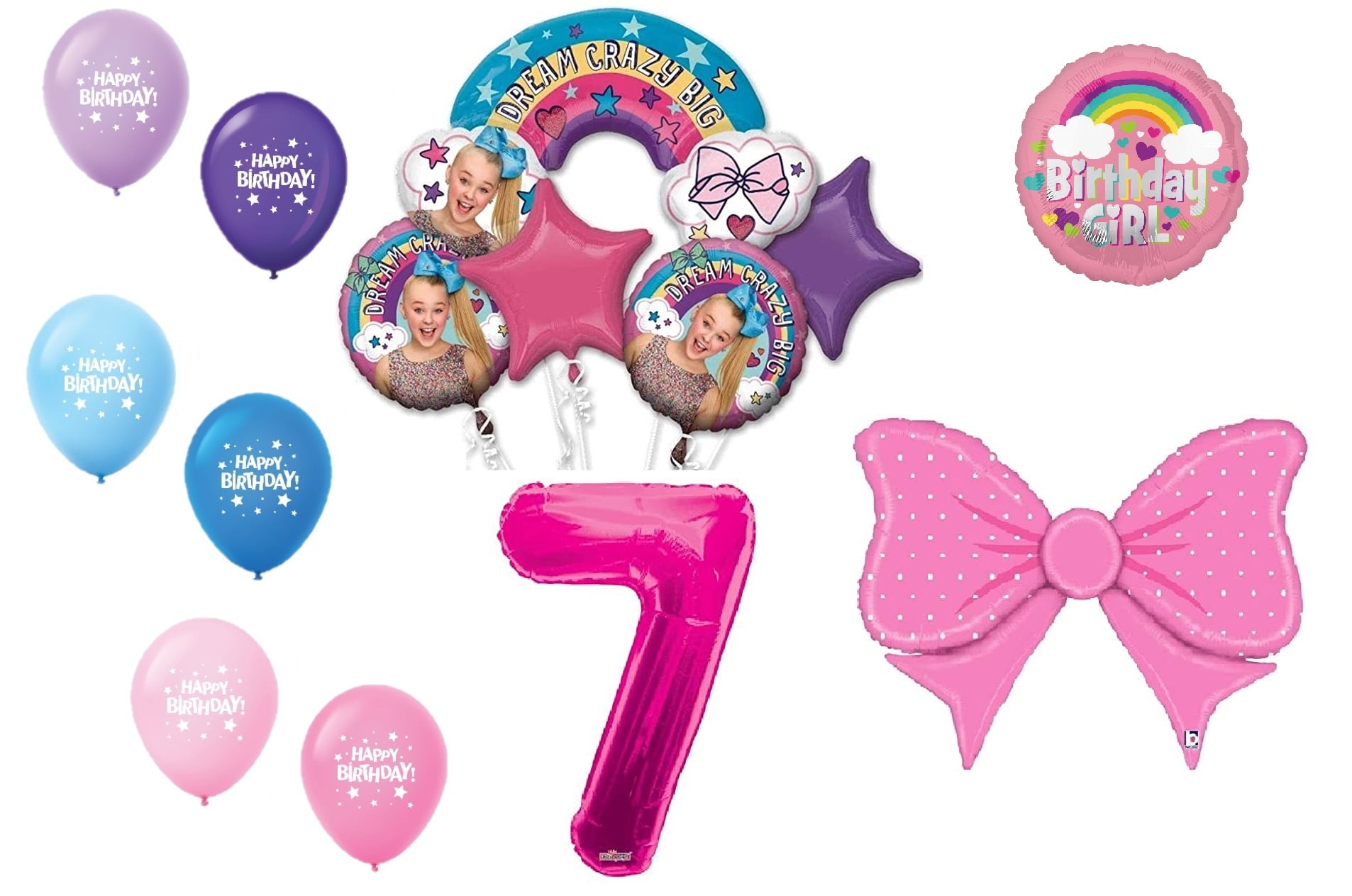 Jojo Siwa 7th "7" Pink Bow Happy Birthday Party Dream Crazy Decoration ...