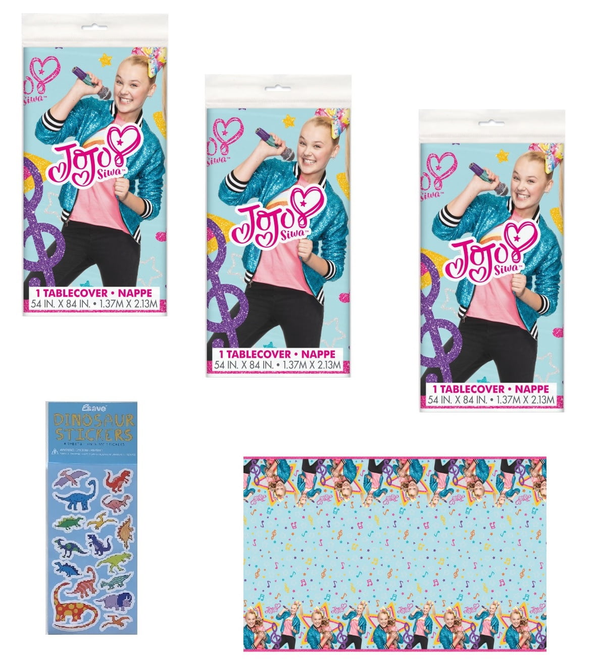 Jojo Siwa Birthday Party Supplies Bundle includes 3 Plastic Table Cover ...