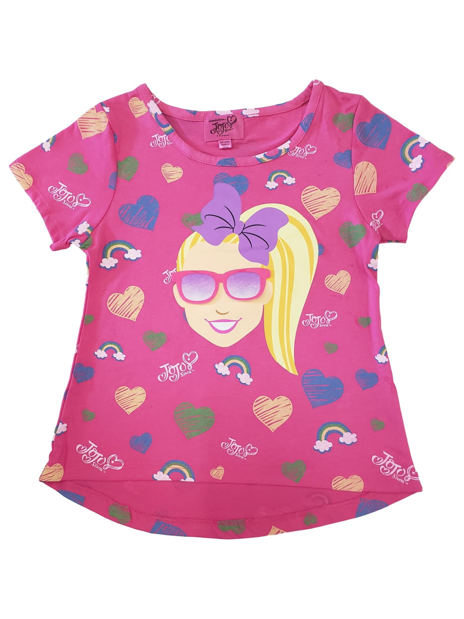 Jojo Siwa Girl Pink Rainbow Heart Print Short Sleeve T-Shirt Shirt Top ...