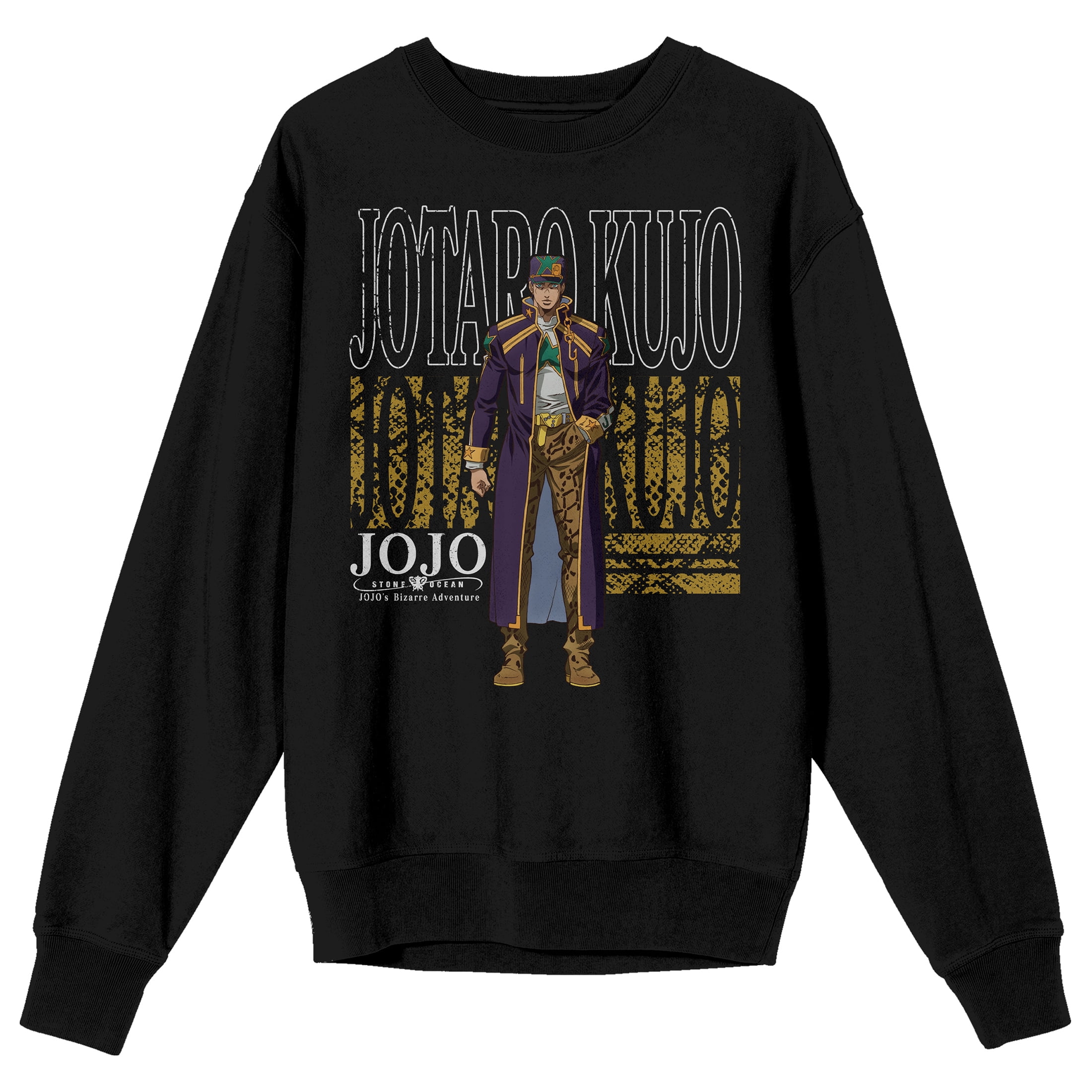 Jojo's Bizarre Adventure Jotaro Kujo Name Text Adult Black Crew Neck Long Sleeve Sweatshirt ...