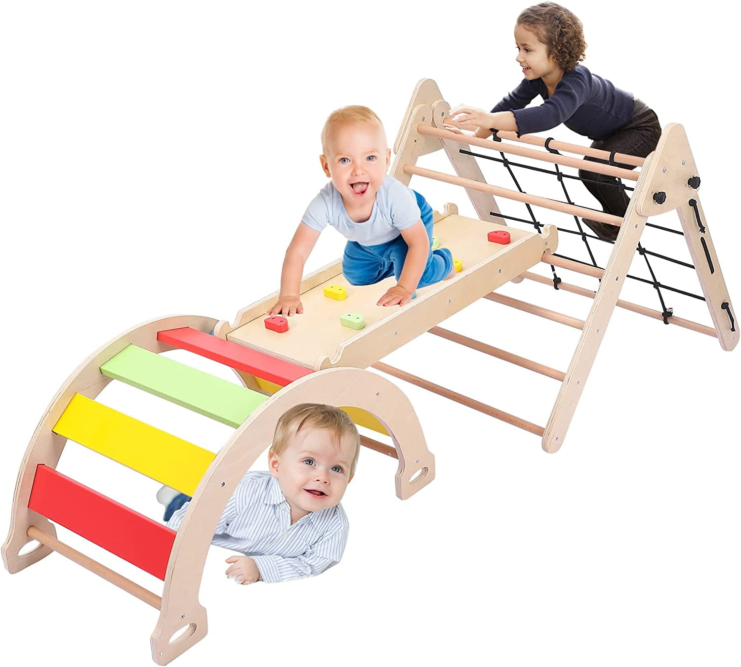 Jojoka 3 PCS Toddler Indoor Climbing Toy, Wooden Gym Playset ...