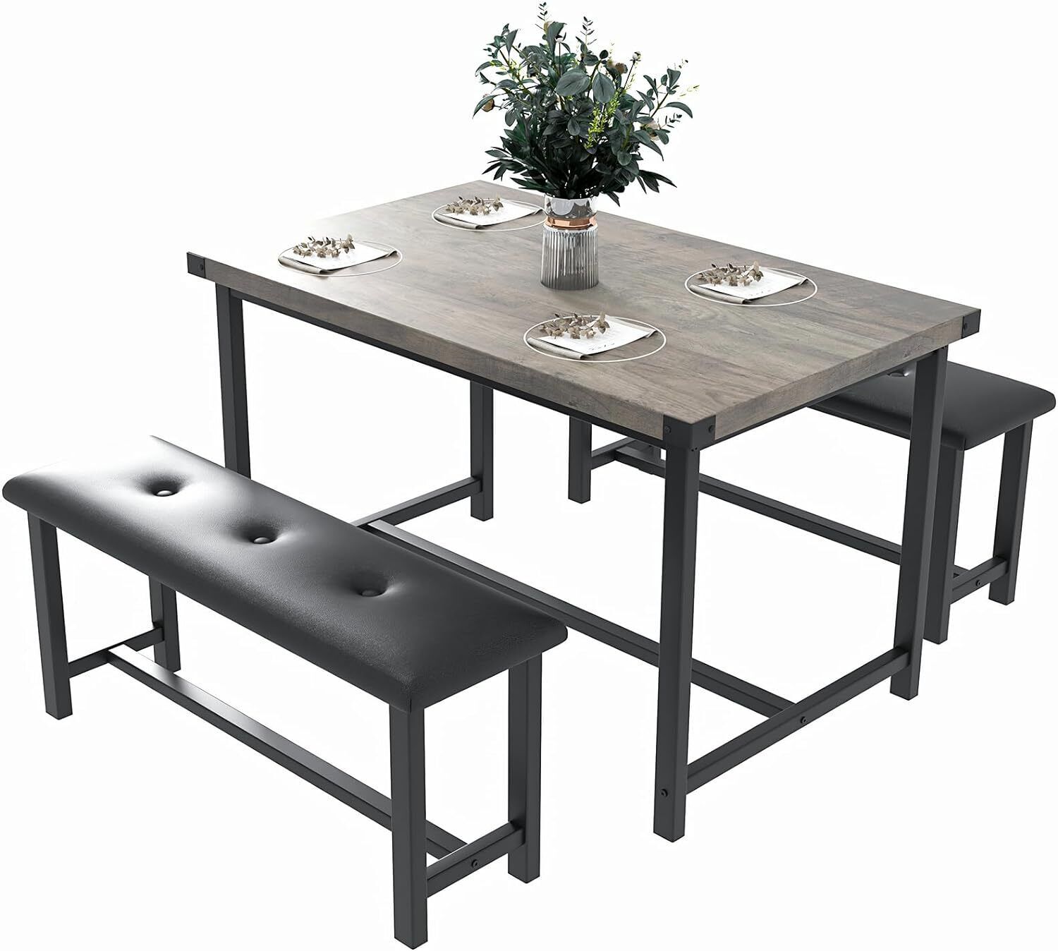 Jojoka 3 Piece Dining Table Set for 4, Kitchen Table with 2 PU Leather ...