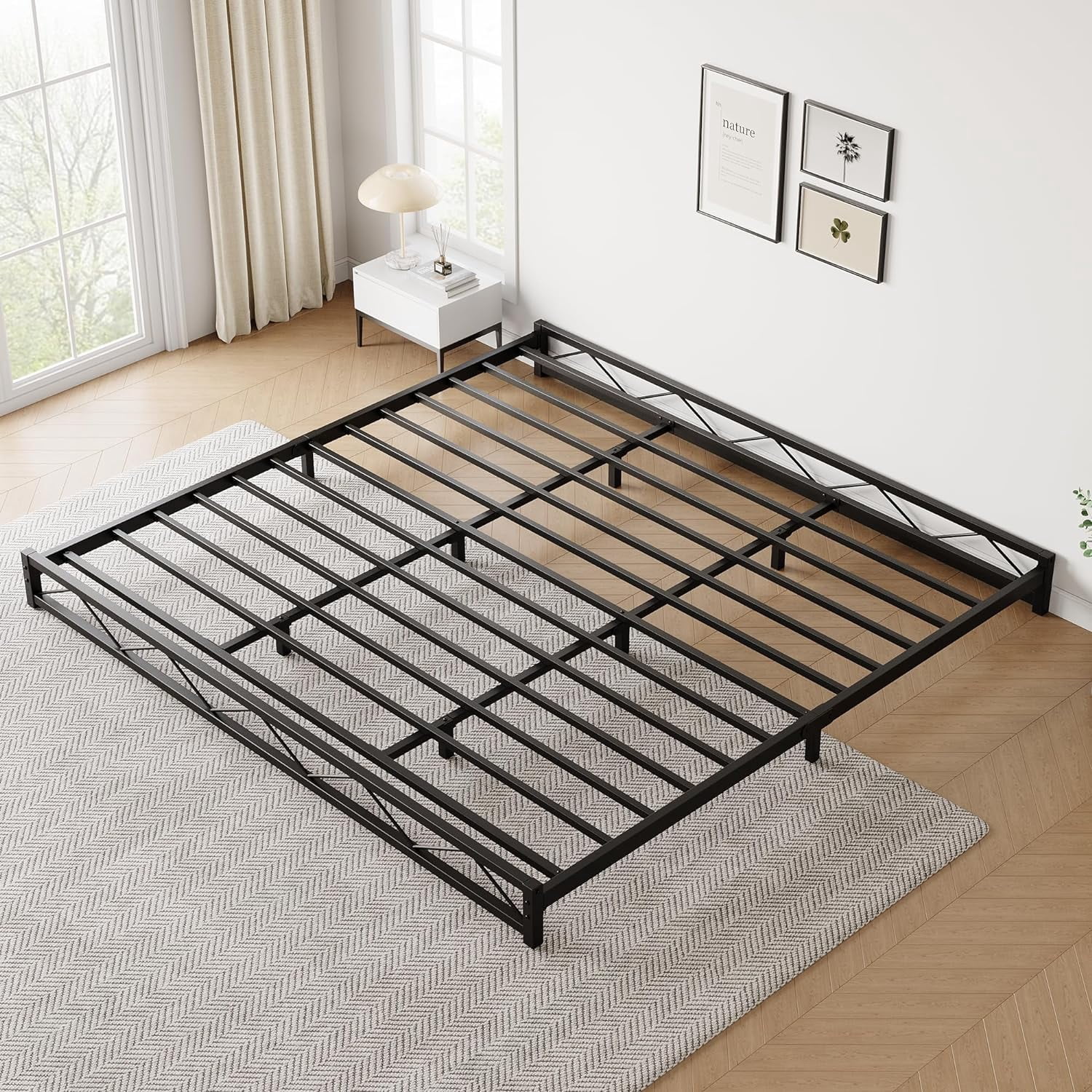 Jojoka 6 Inch King Size Bed Frame with Wavy Pattern, Heavy Duty Metal ...