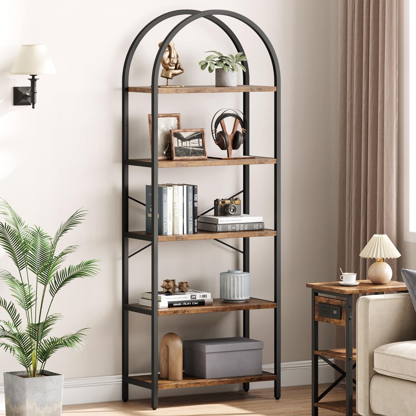 Jojoka Bookshelf 5 Tier Bookcase Arched Display Racks Tall Standing ...