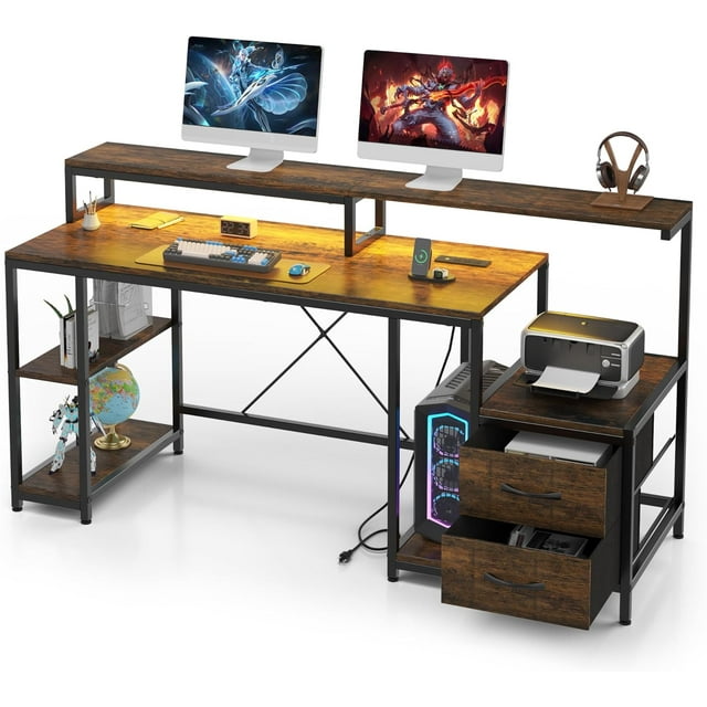 Jojoka Computer Gaming Desk with Storage Drawers, 63'' Home Office Desk ...