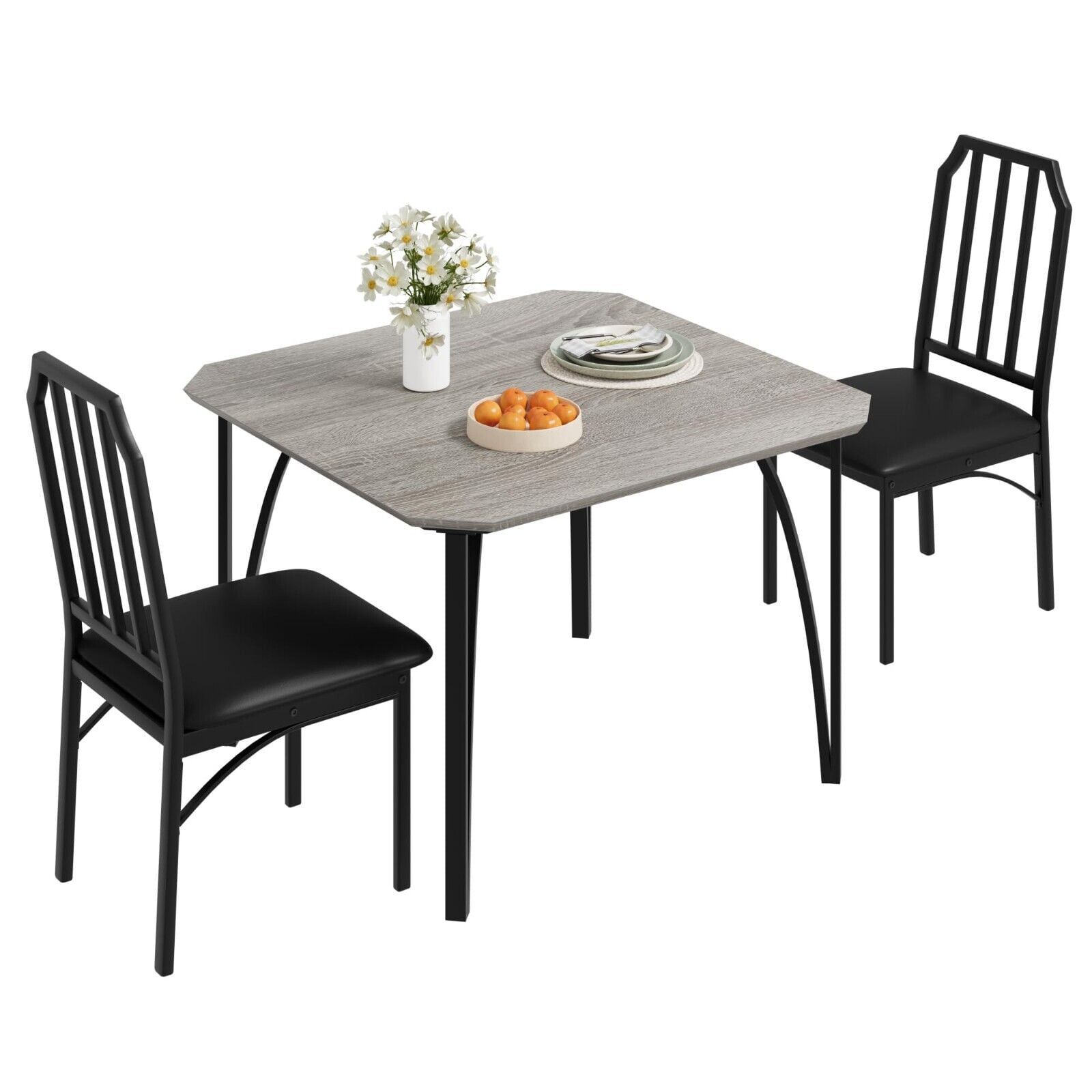 Jojoka Dining Set for 2, Wood Top Table with 2 PU Leather Upholstered ...