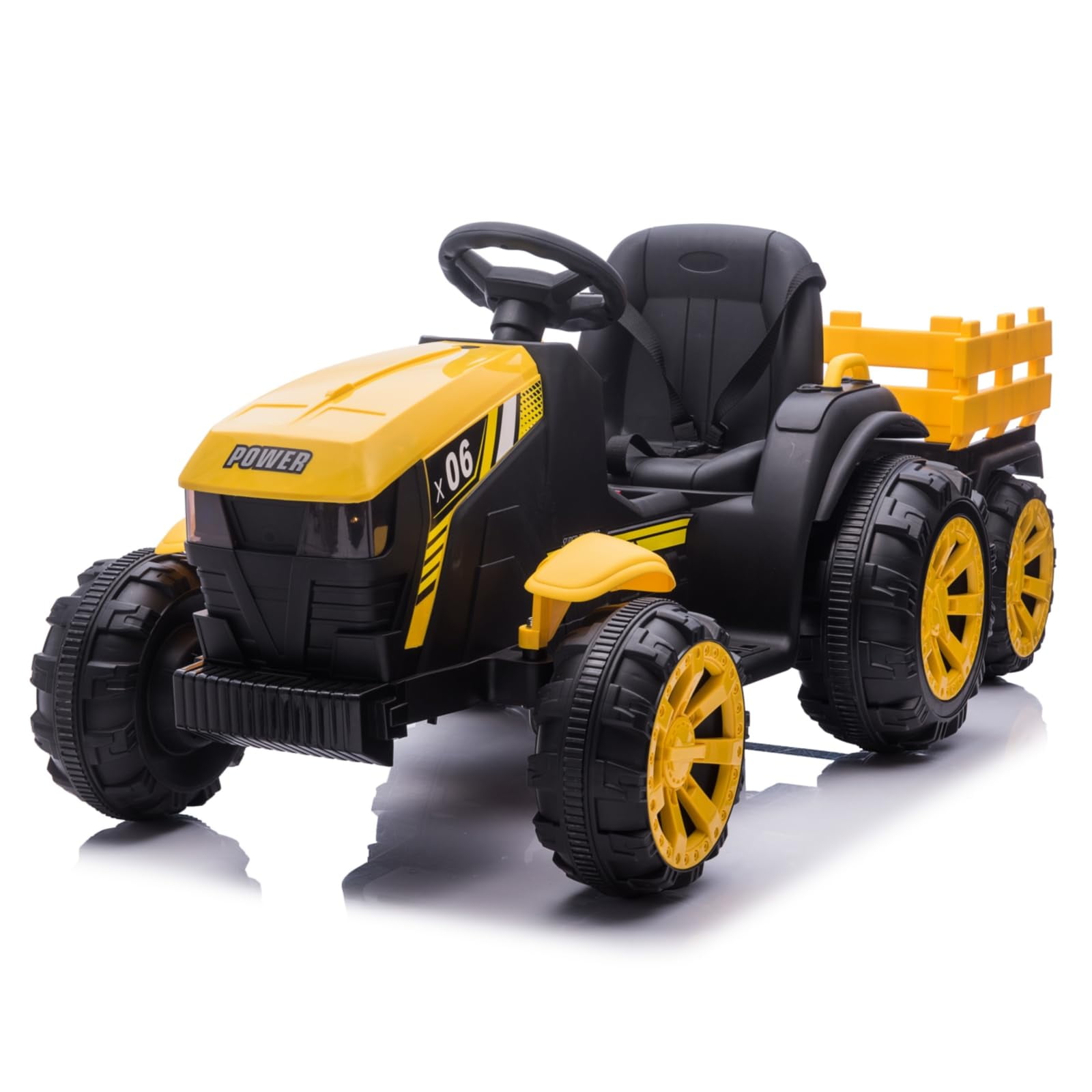 Jojoka Kids Ride On Tractor with Trailer, 12V Battery Powered Ride On ...