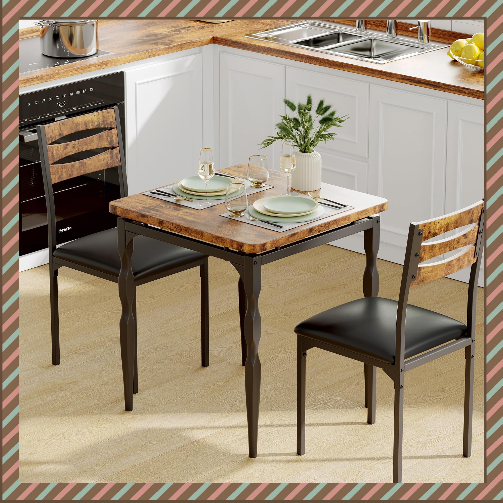 Jojoka Modern 3-Piece Dining Set for 2 with Compact Table and Chairs ...