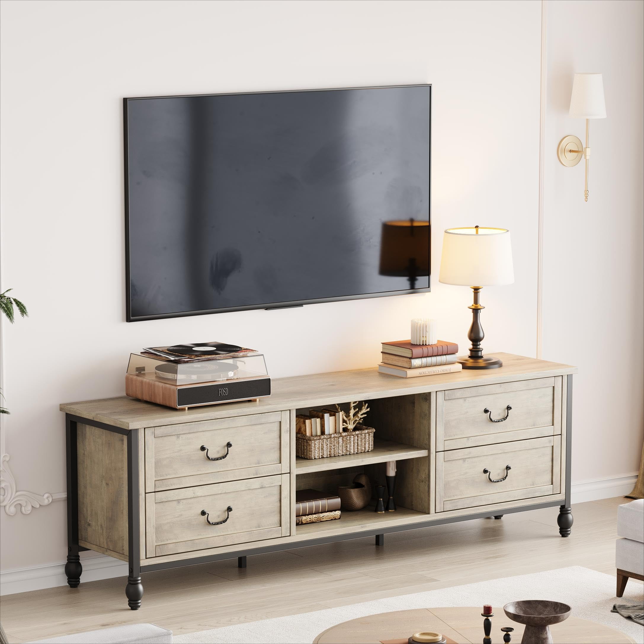 Jojoka Modern 75 Inch TV Stand with Storage, Retro Entertainment Center ...