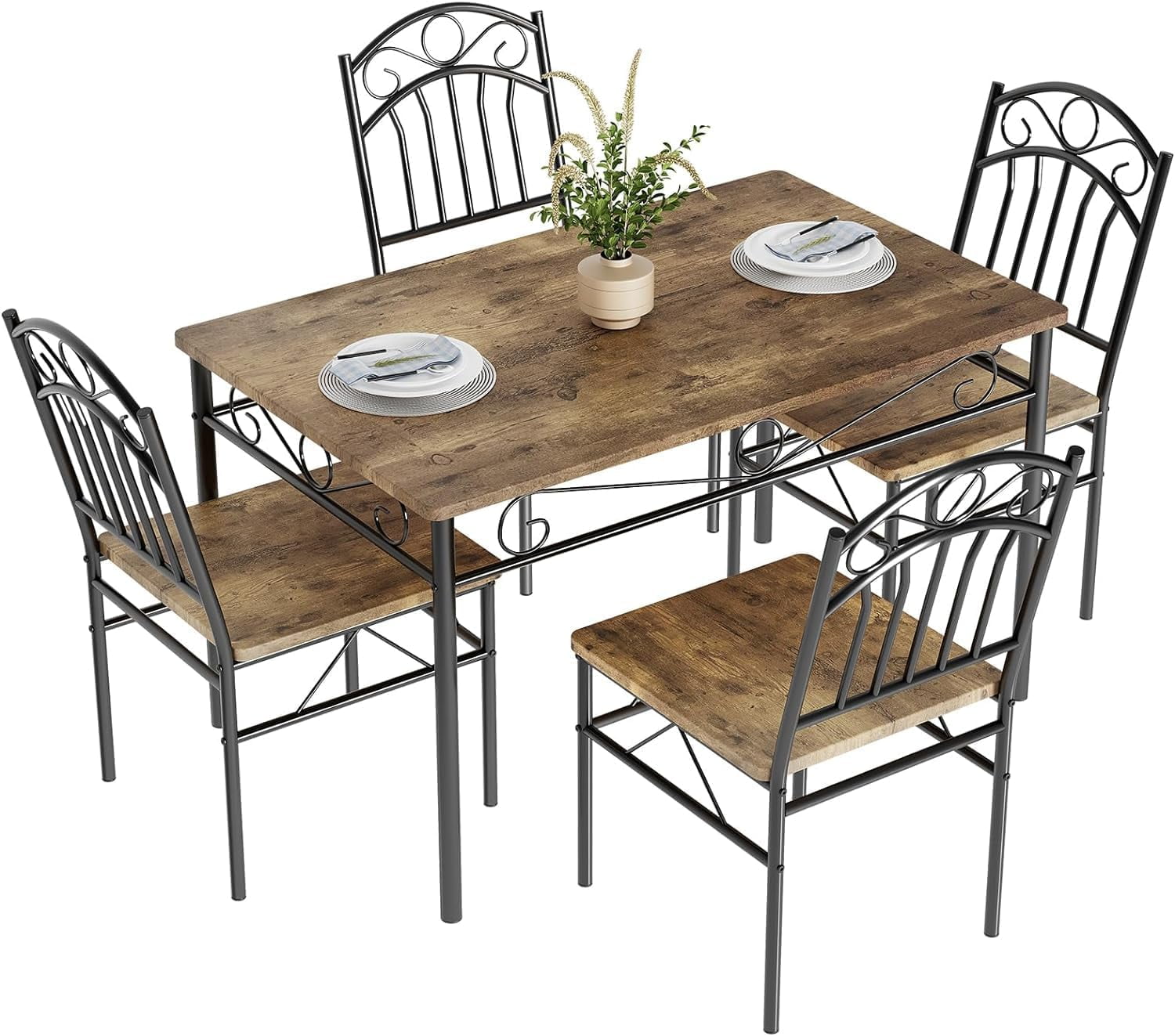 Jojoka Retro Dining Table Set for 4, 5 Piece Industrial Dining Table ...