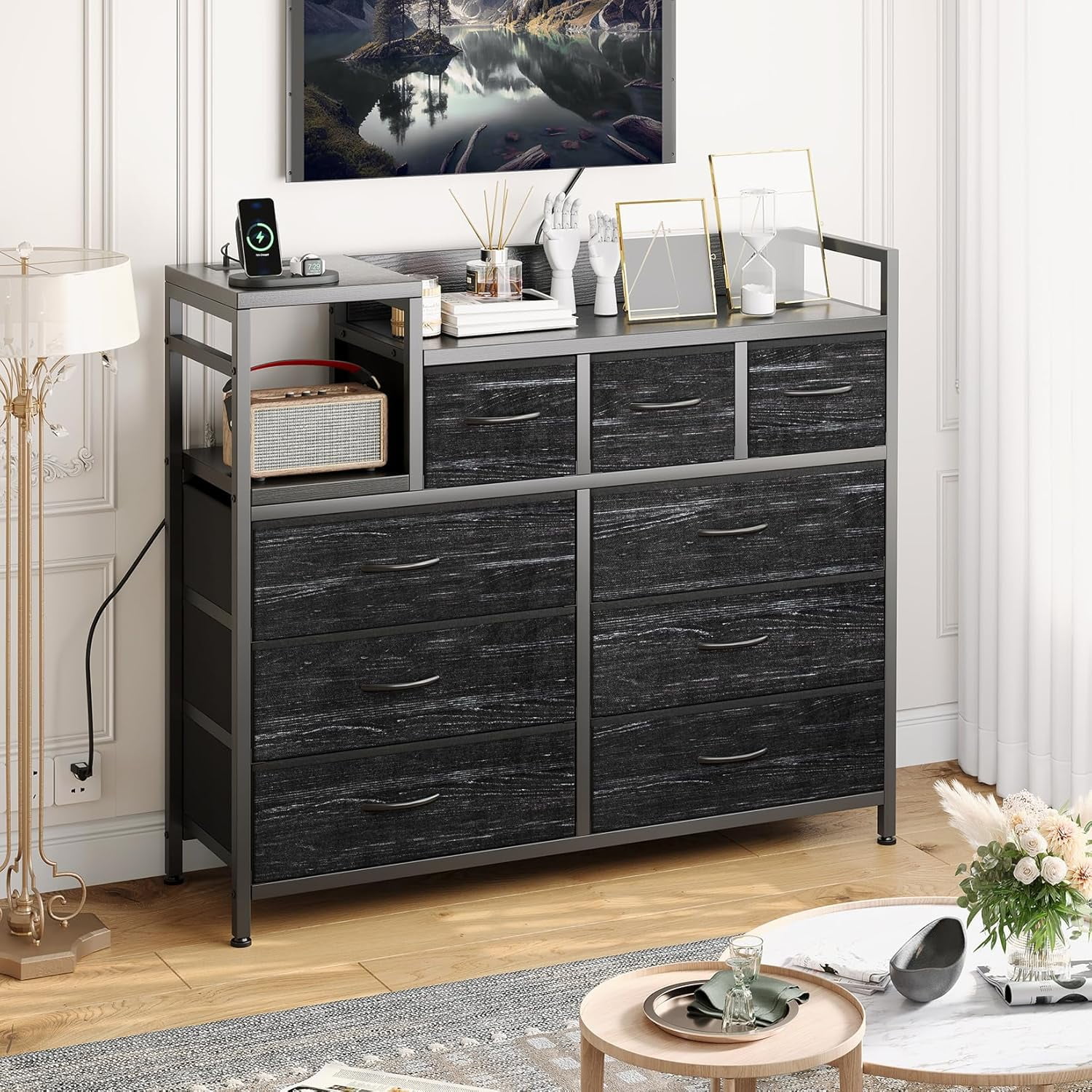 Jojoka TV Stand with Charging Station, Bedroom Dresser for Living Room ...