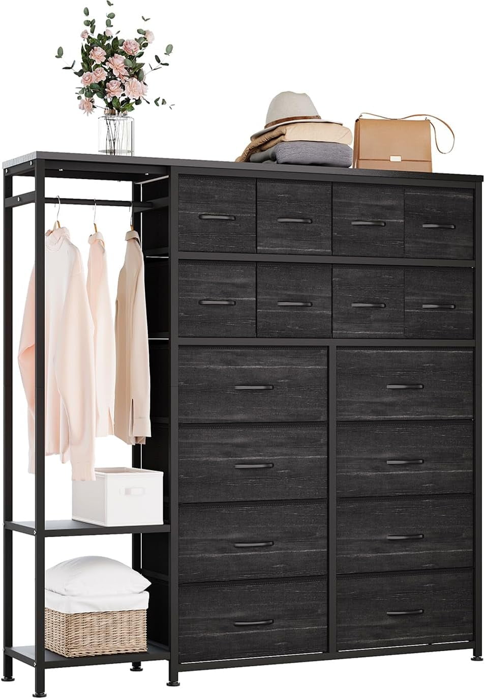 Jojoka Wardrobe Closet, Clothes Rack with 16 Fabric Drawers, Portable ...