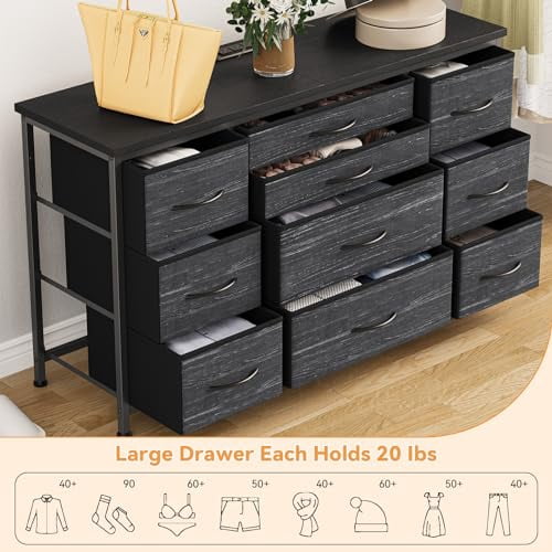 Jojoka Wide Dresser with 10 Large Drawers for 55'' Long TV Stand with ...