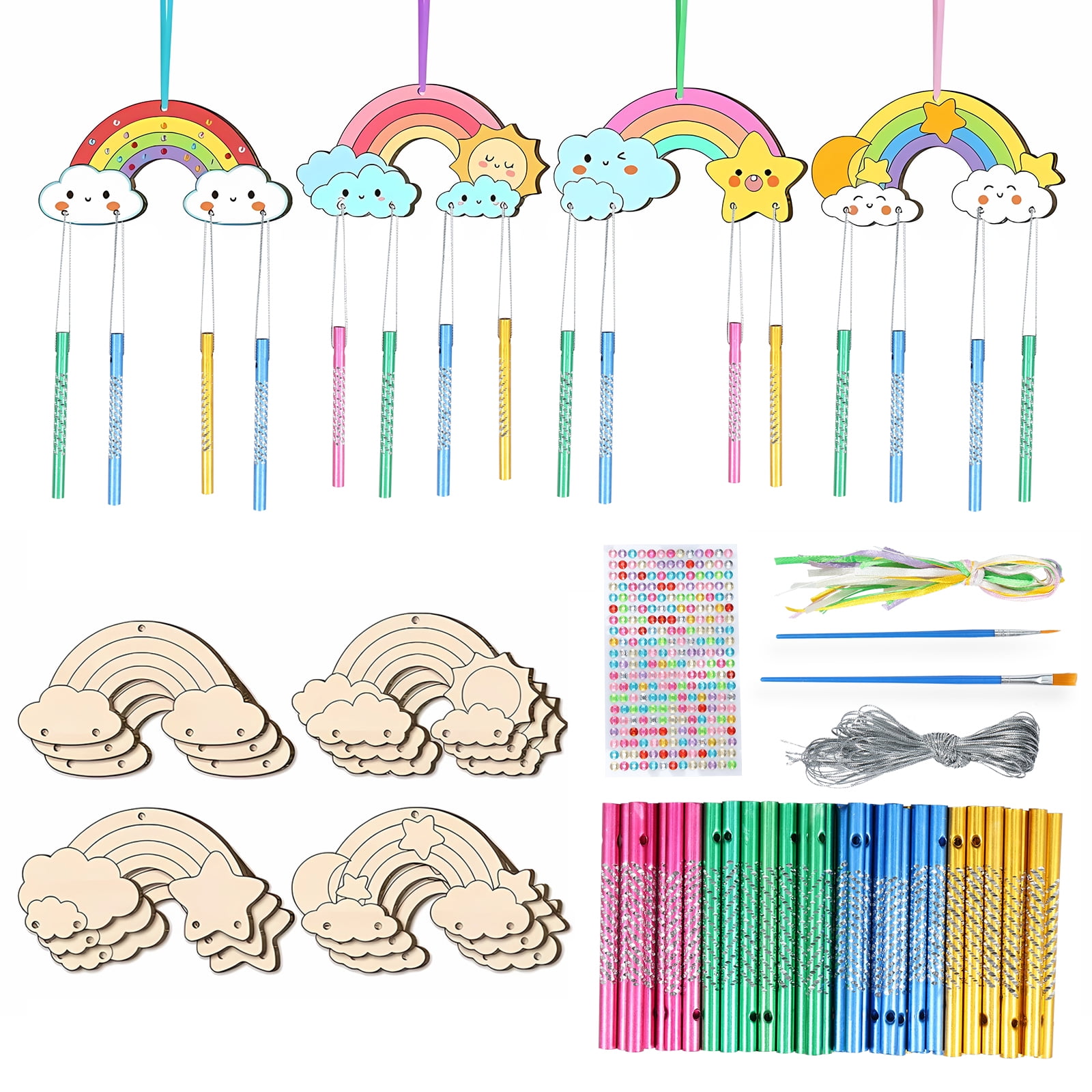 Jokapy 12 Pack Colorful Wind Chime Kits for Kids, DIY Coloring Paint ...