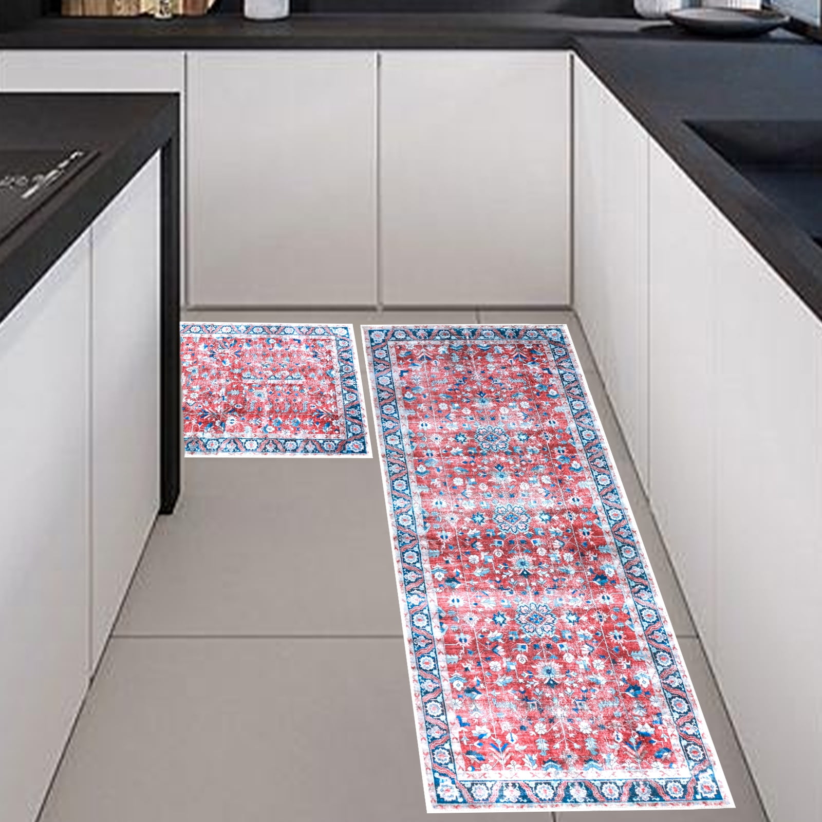 Jokapy 2 Pcs Boho Kitchen Rug, Anti-Fatigue Kitchen Mat, Non Skid Floor ...