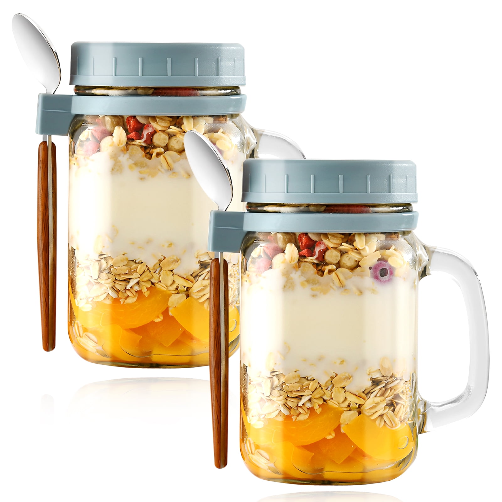 Jokapy 2 Pcs Overnight Oats Container Mason Jars Yogurt Cup with Lid ...