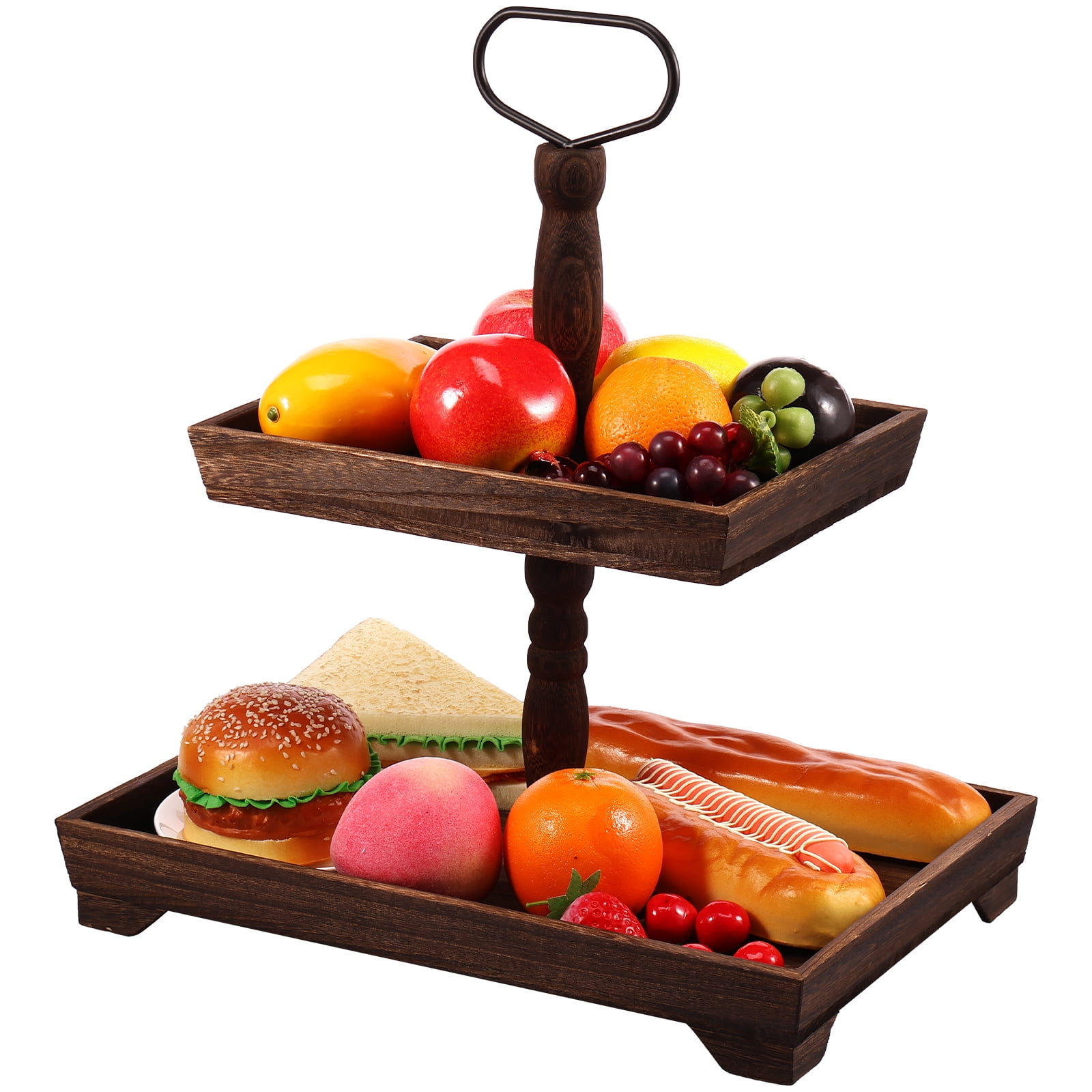 Jokapy 2 Tier Wood Serving Tray Rustic Farmhouse Rectangular Cake Stand ...