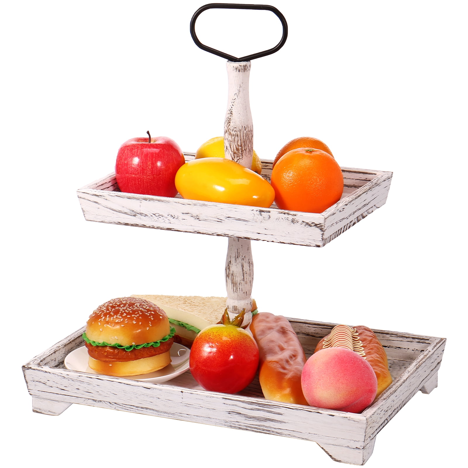 Jokapy 2 Tier Wood Serving Tray Rustic Farmhouse Rectangular Cake Stand ...