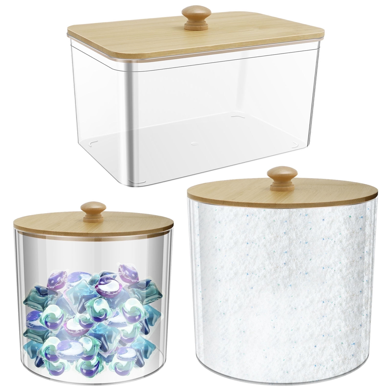 Dznils Laundry Detergent Containers 3-Piece Set with Bamboo Lids for ...