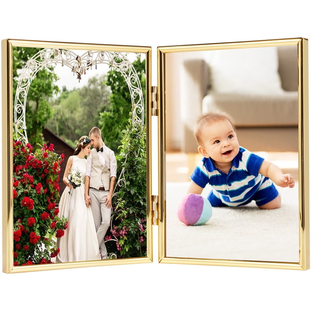 Jokapy 5x7 Double Picture Frame Metal Hinged Folding Tabletop Photo ...