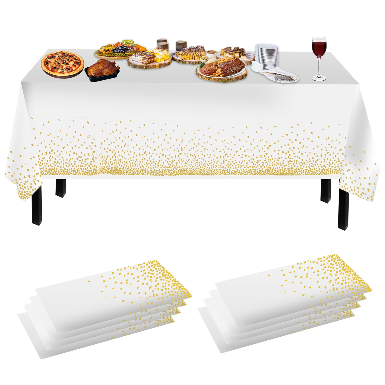 Jokapy 8 Pack Premium Rectangular Gold Dot Plastic Party Tablecloth ...