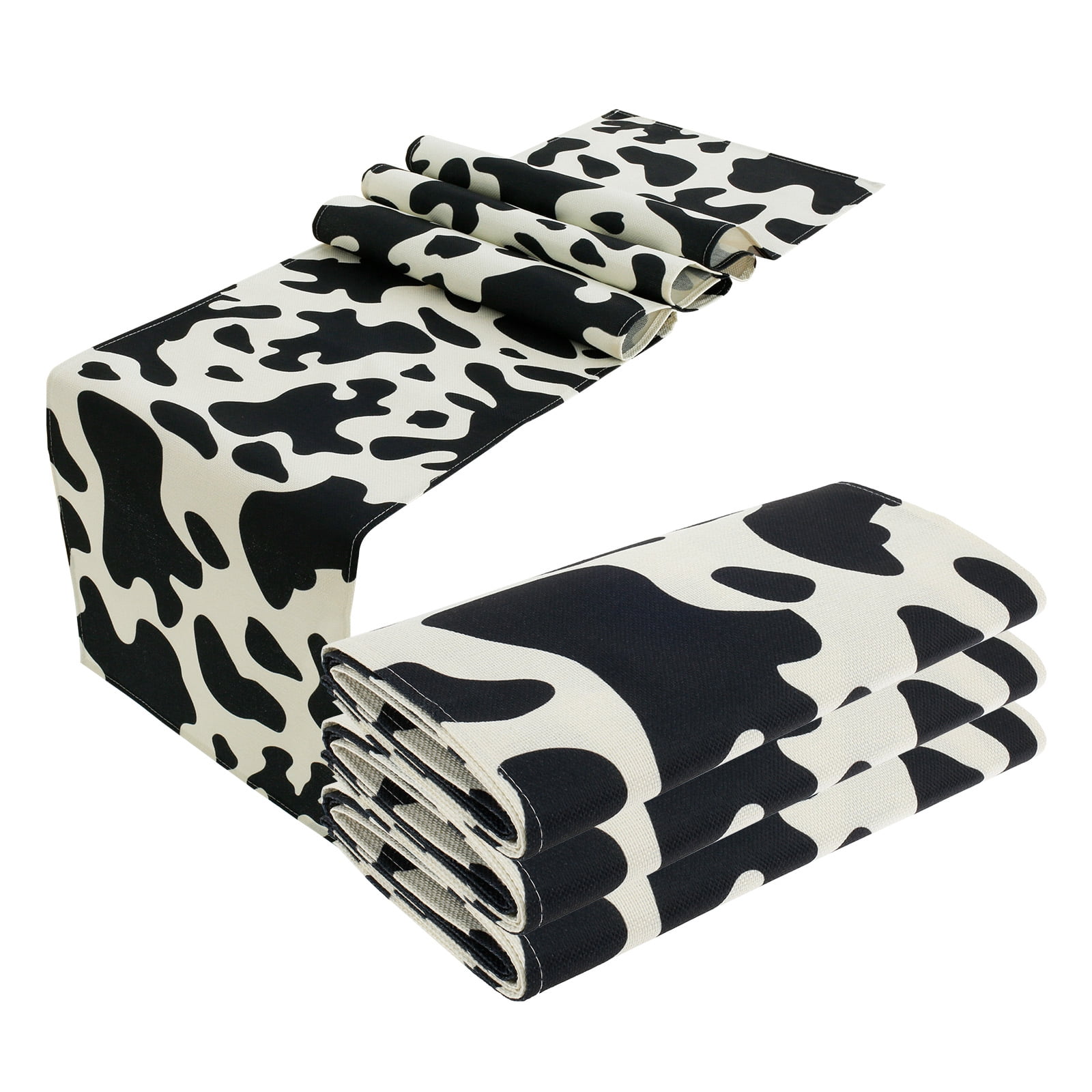 Jokapy Farmhouse Black and White Cow Print Linen Table Runner, 13" x 72 ...