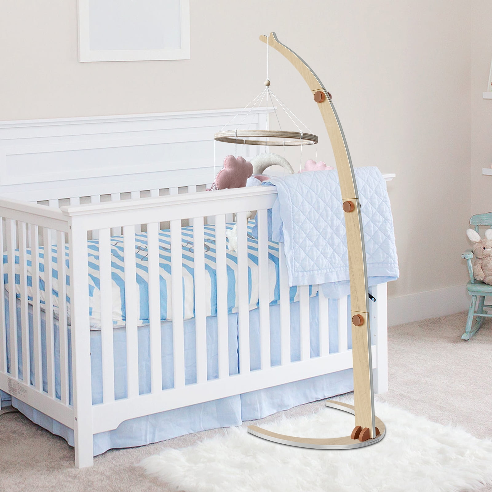 Jokapy Floor-Standing Wooden Crib Mobile Arm, Baby Mobile Hanger with ...