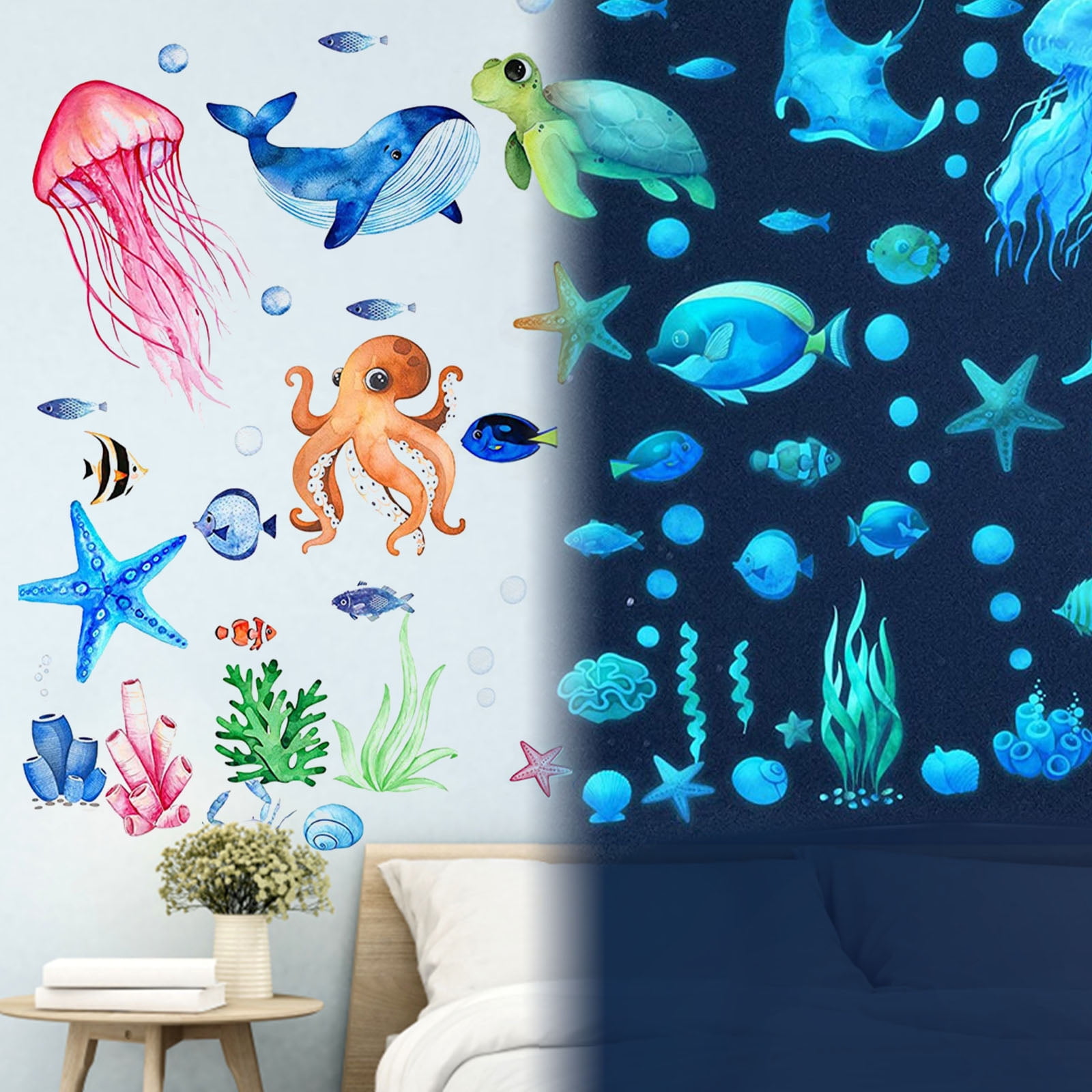 Jokapy Glow in The Dark Ocean Fish Wall Decals Waterproof Luminous ...