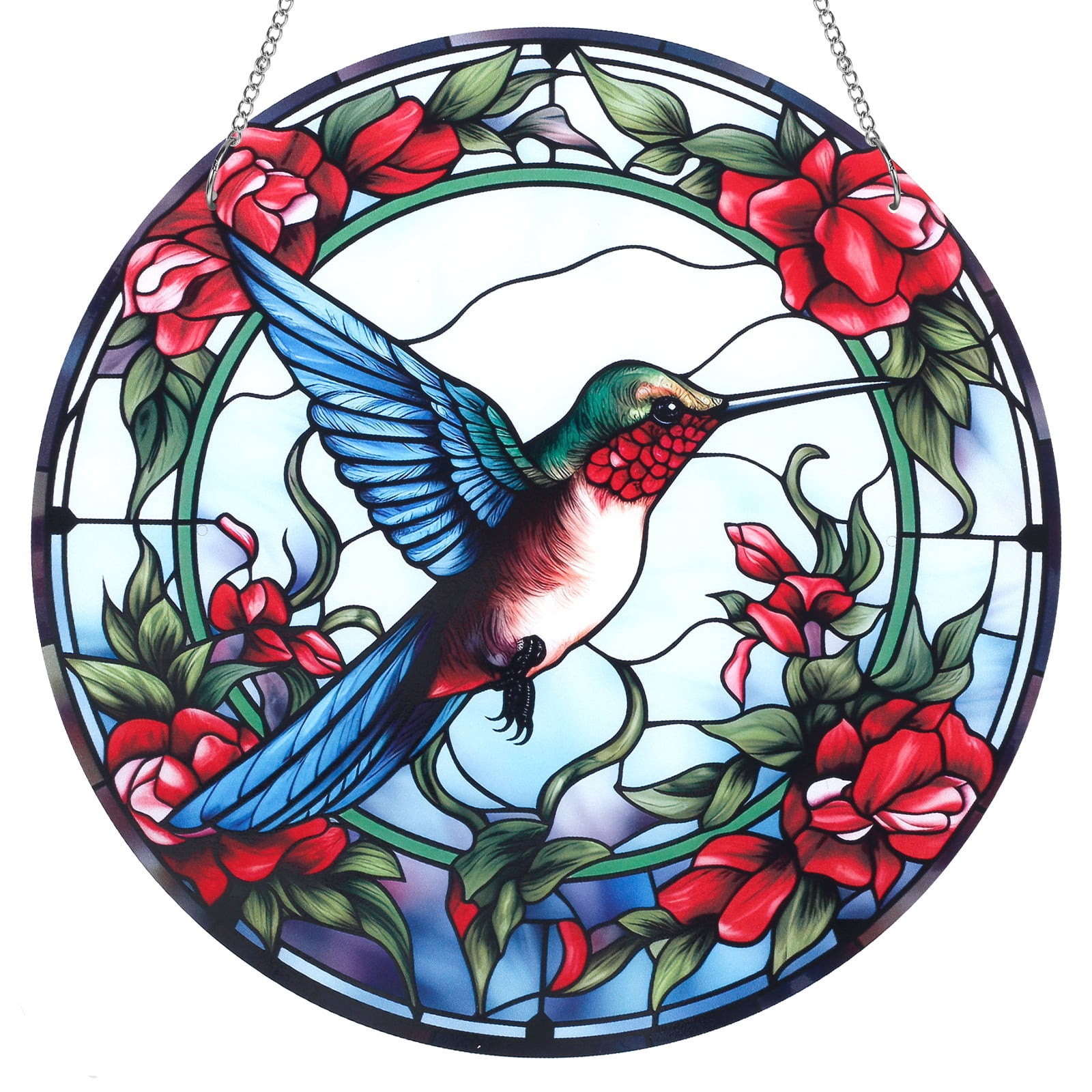 Jokapy Hummingbird Stained Acrylic Window Hanging, Round Suncatcher ...