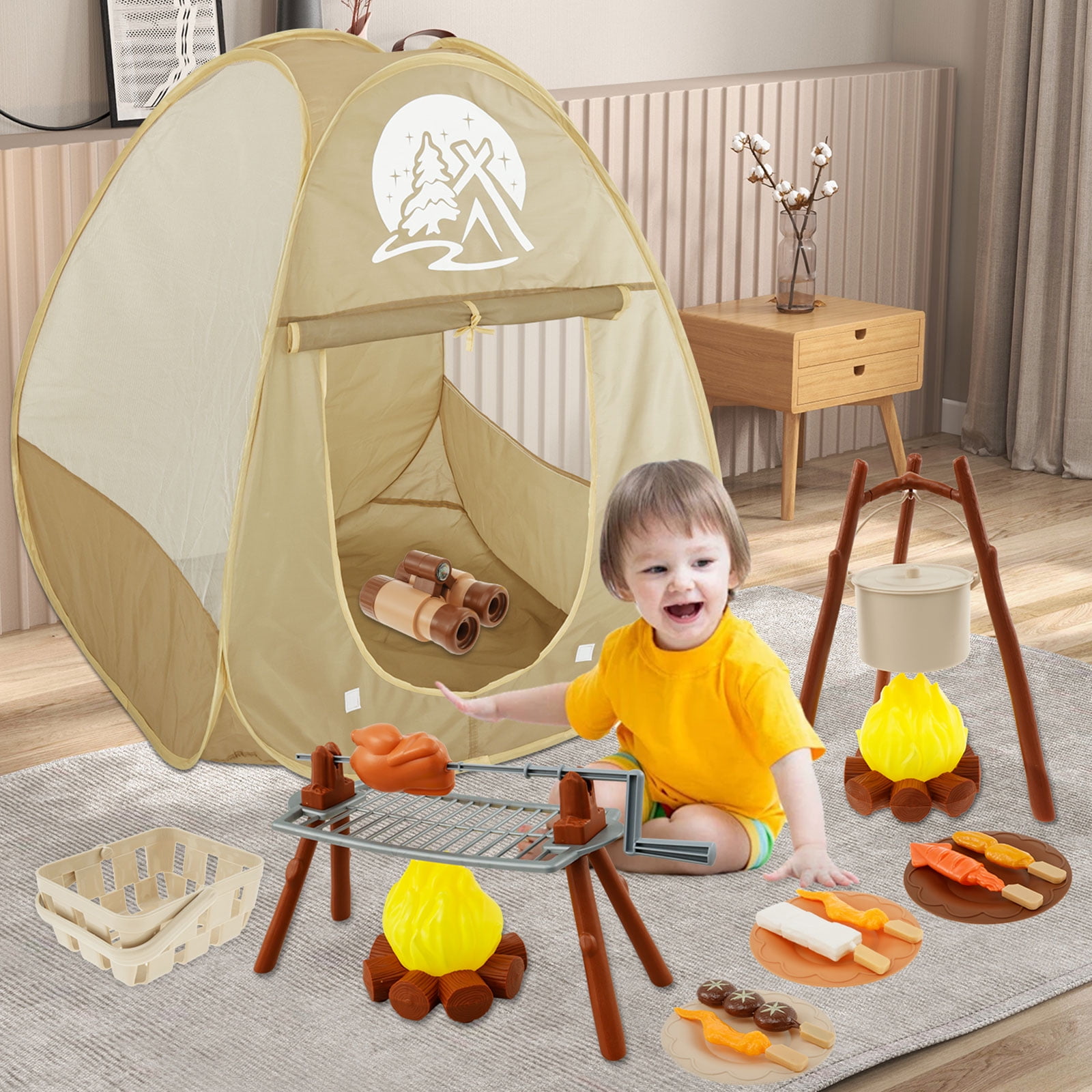 Jokapy Kids Camping Toy Set with Tent Pop Up Children Play Tent Kit ...