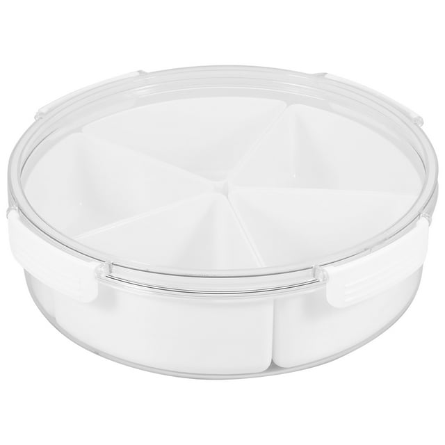 Jokapy Round Plastic Condiment Server Tray with Lid, 5 Compartment Food ...