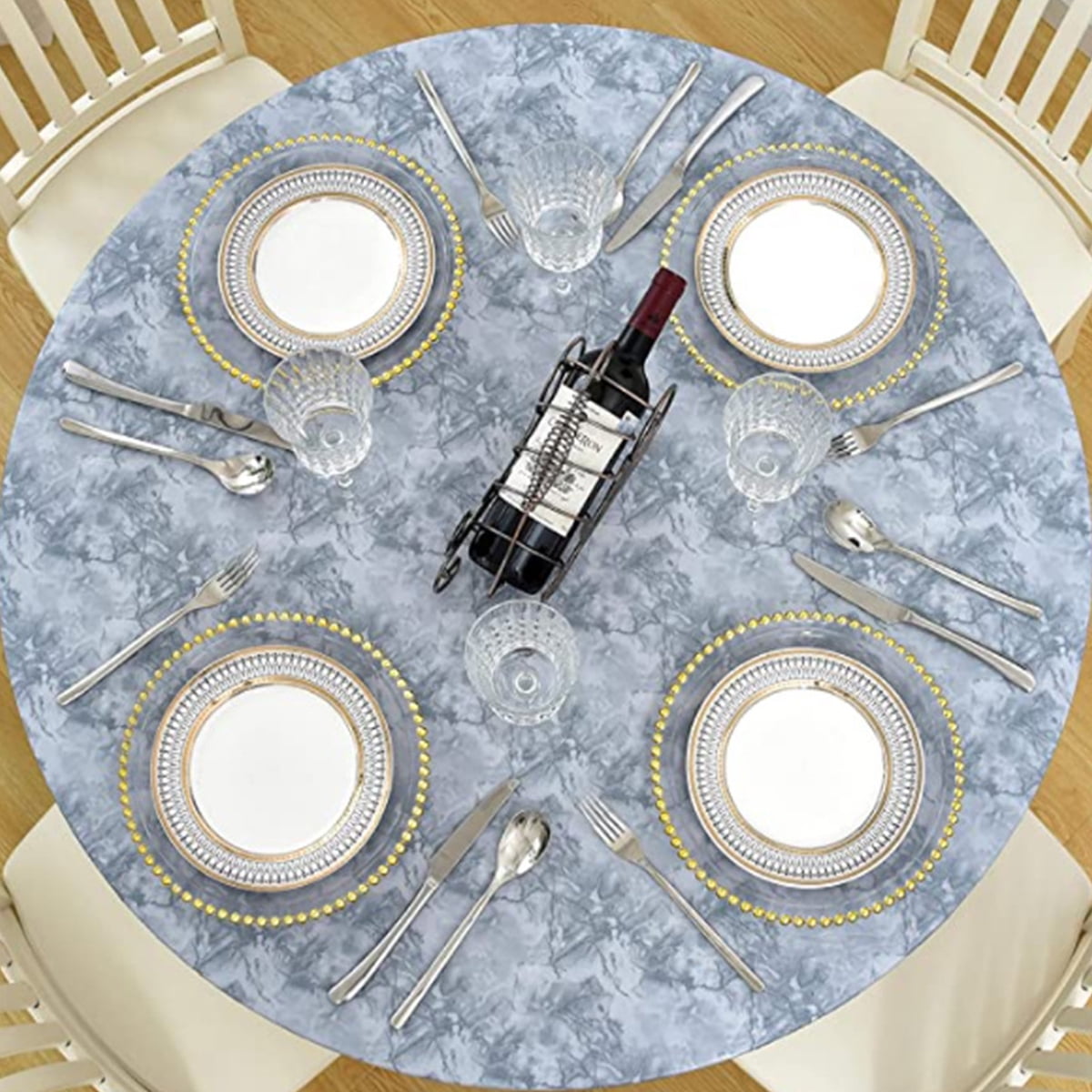 Jokapy PVC Round Tablecloth, Elastic Edged Durable Plastic Table Cover ...